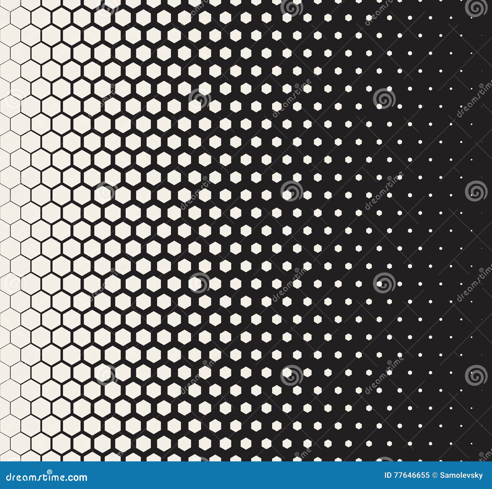 Vector Seamless Black And White Transition Halftone Hexagonal Grid