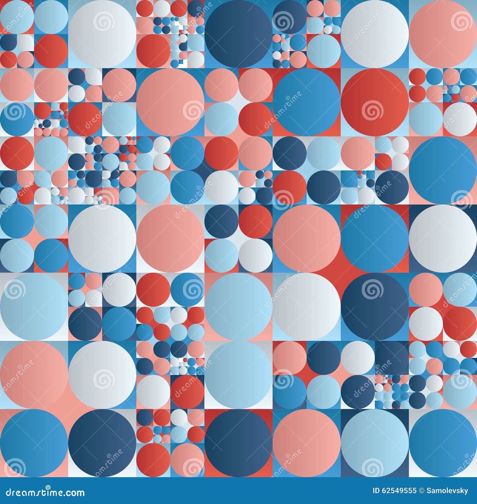 Vector Seamless Blue Red White Geometric Circle Square Grid Random Size ...