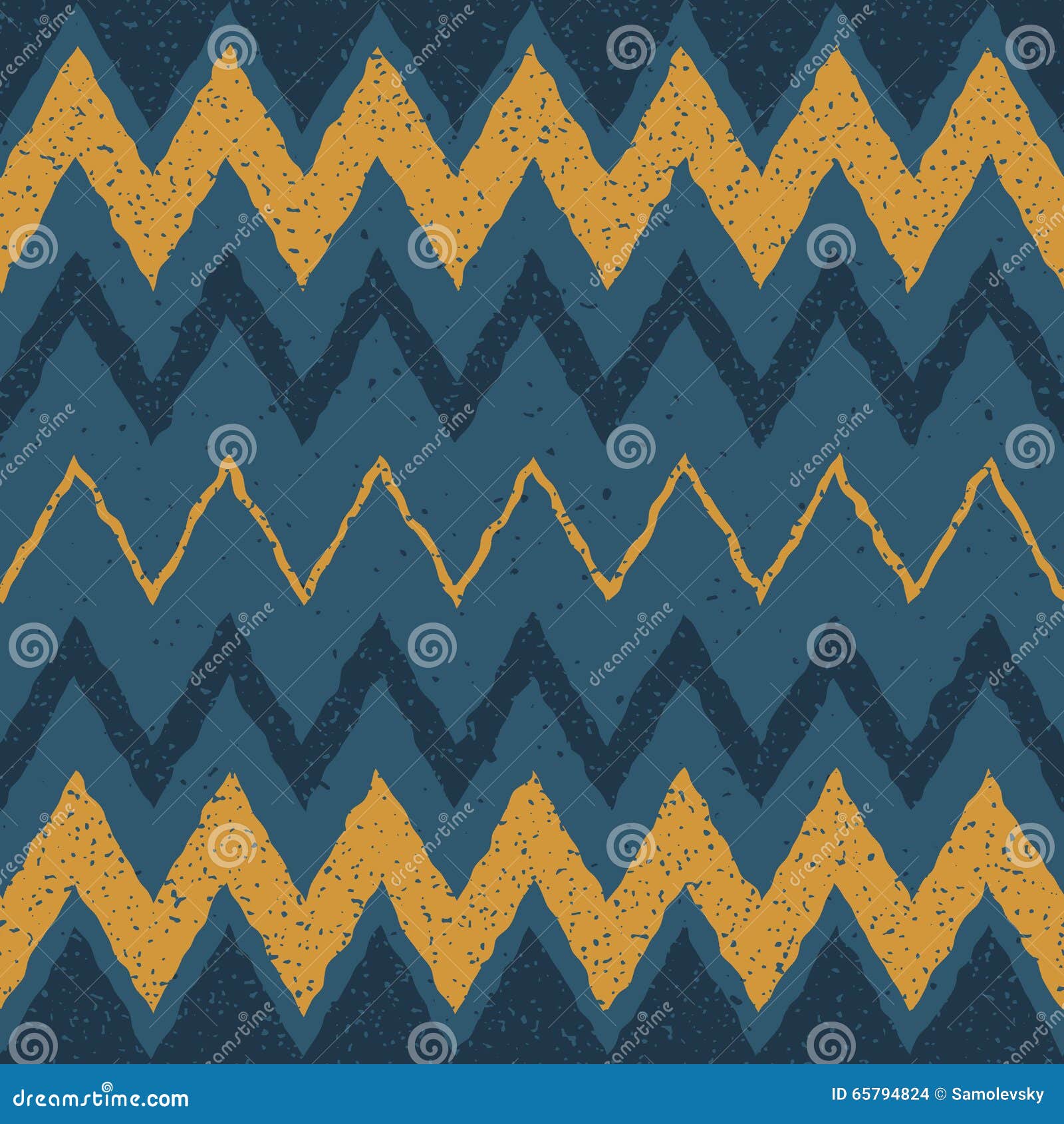 Vector Seamless Blue Yellow Color Hand Drawn Horizontal ZigZag ...