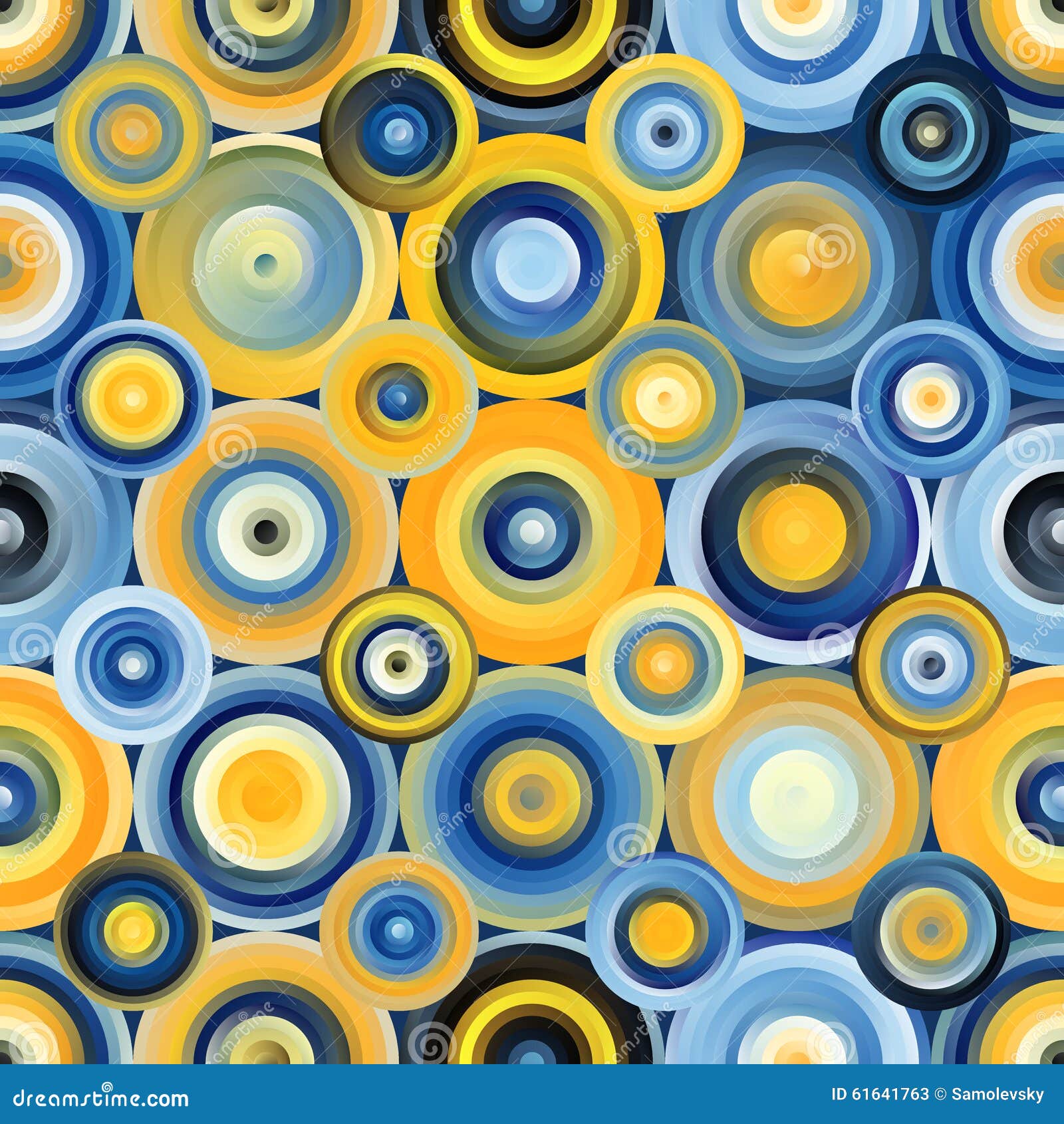 Vector Seamless Blue Yellow Gradient Mesh Concentric Circles Pattern ...