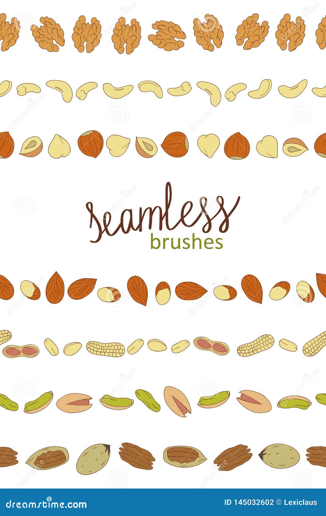 Vector Seamless Border Brushes with Nuts Stock Vector - Illustration of ...