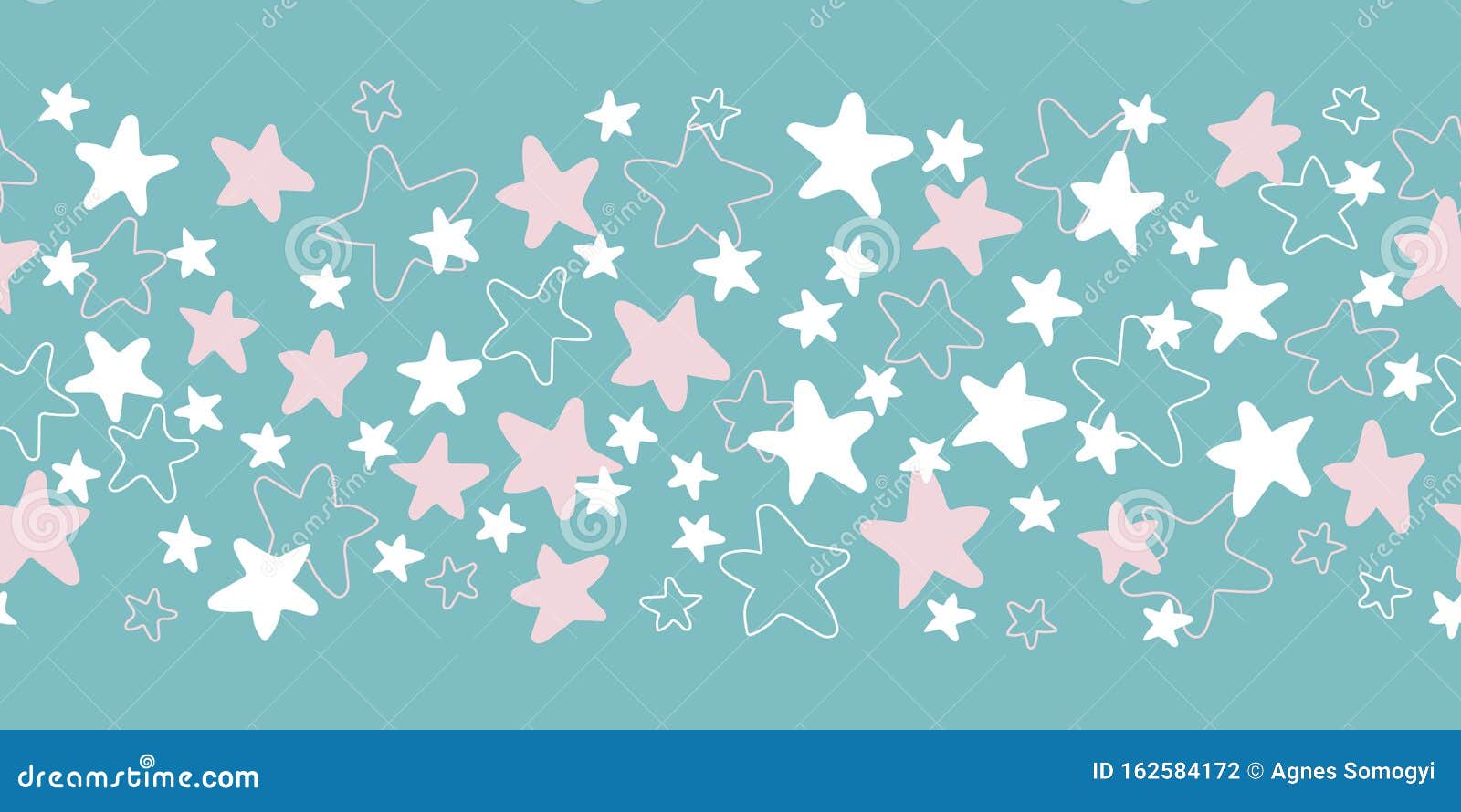 Vector Seamless Border Pattern with White and Pink Stars on Turquoise ...