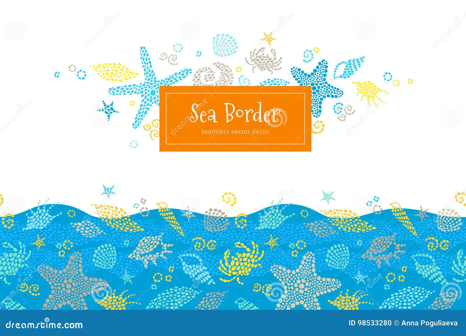 Vector Seamless Border with Sea Elements. Stock Vector - Illustration ...