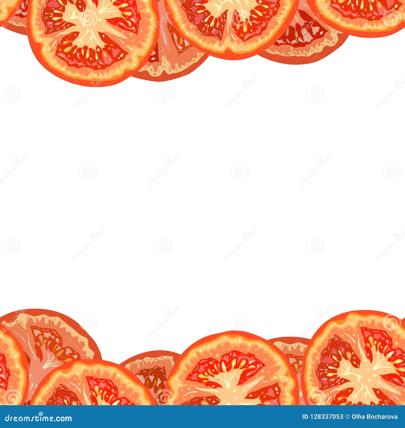 Vector Seamless Border of Tomato Slices on White Background Stock ...