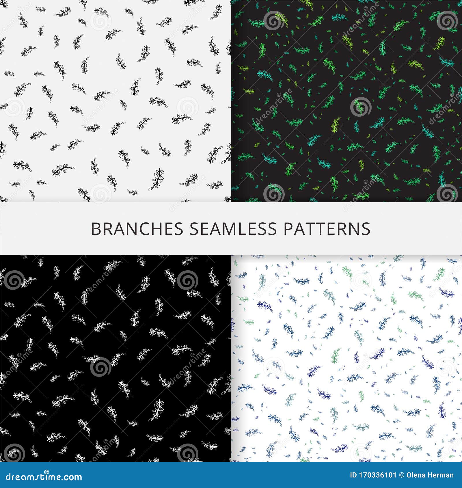 Vector Seamless Branch Patterns. Decorative Pattern with Branches Set ...