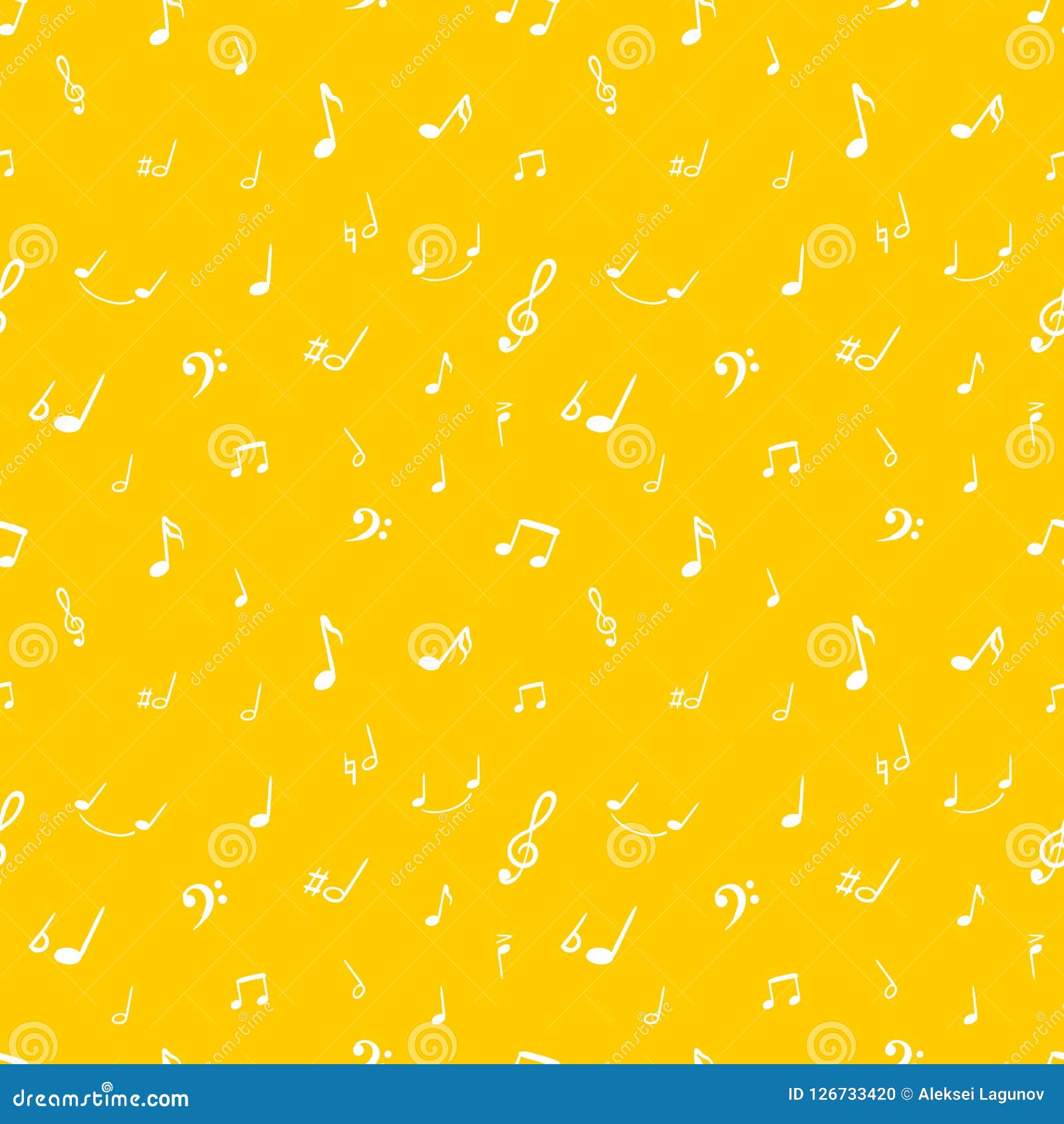 Vector Seamless Bright Yellow Pattern with Music Notes. Stock Vector ...
