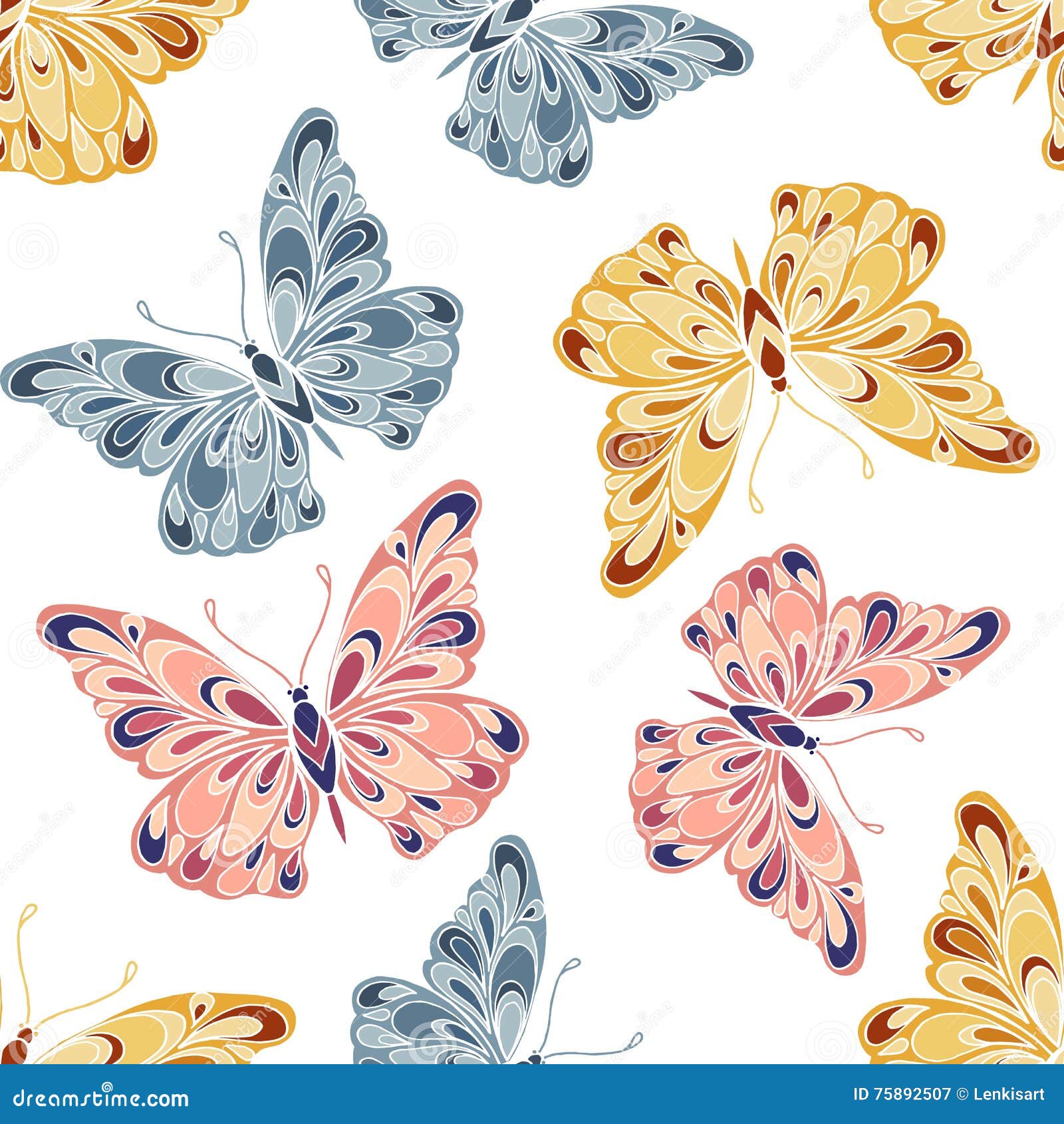 Vector Seamless Butterfly Pattern Stock Vector - Illustration of design ...