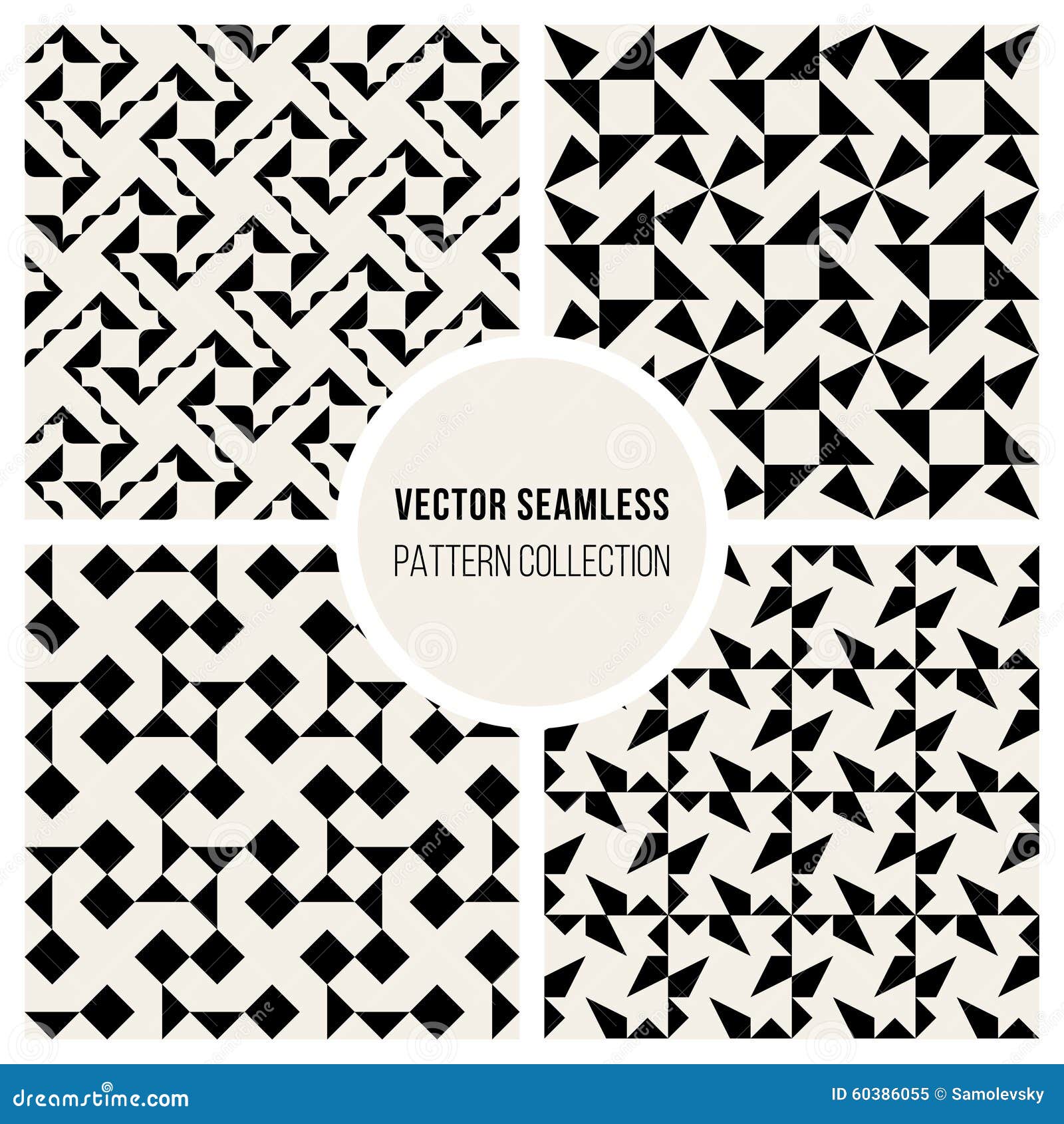 Vector Seamless BW Geometric Triangle Square Pattern Collection Stock ...