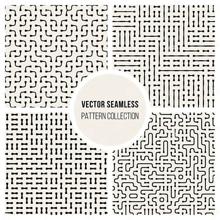 Vector Seamless BW Lines Geometric Pattern Collection Stock Vector ...
