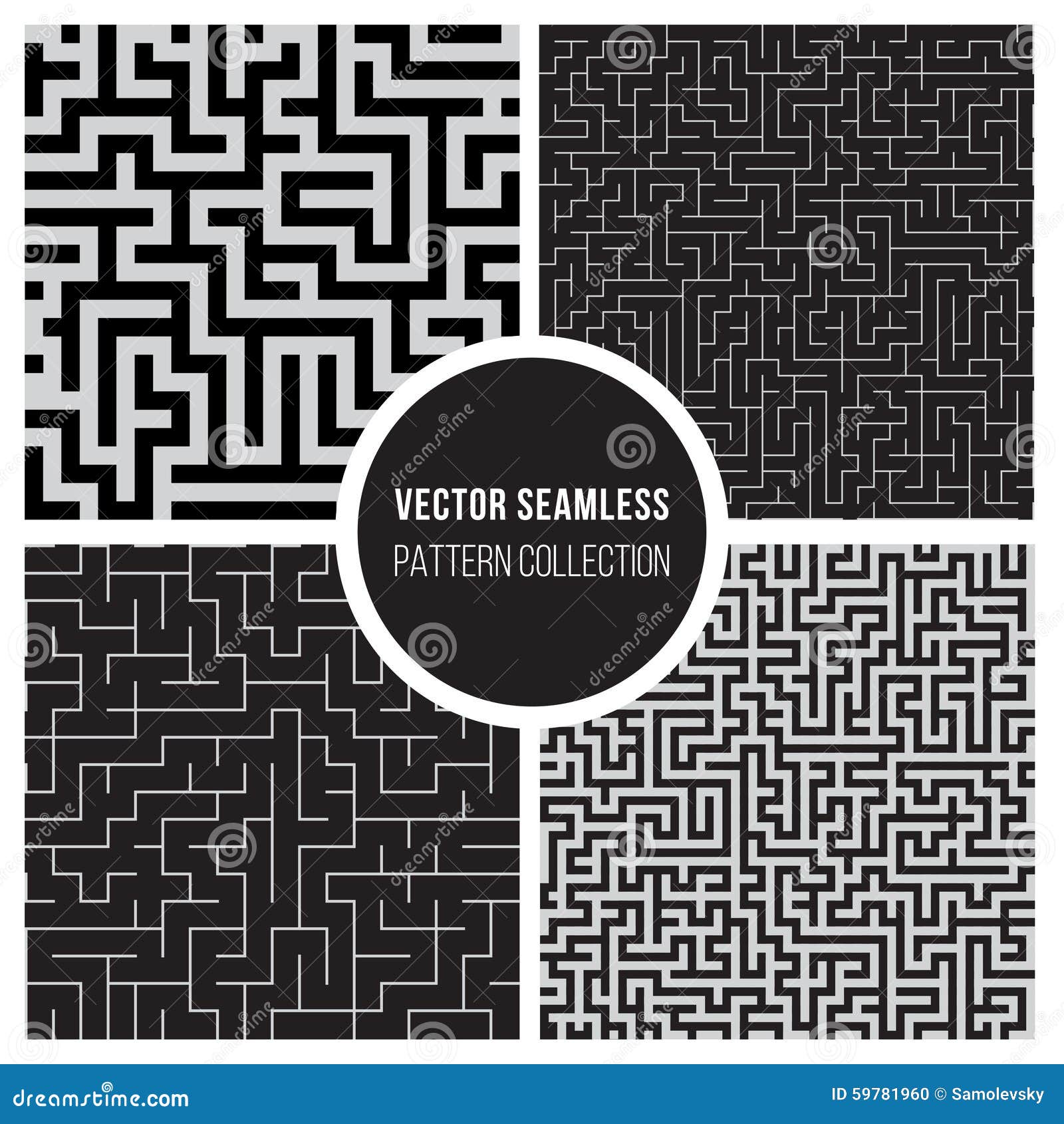 Vector Seamless BW Maze Pattern Collection Stock Vector - Illustration of abstract, print: 59781960