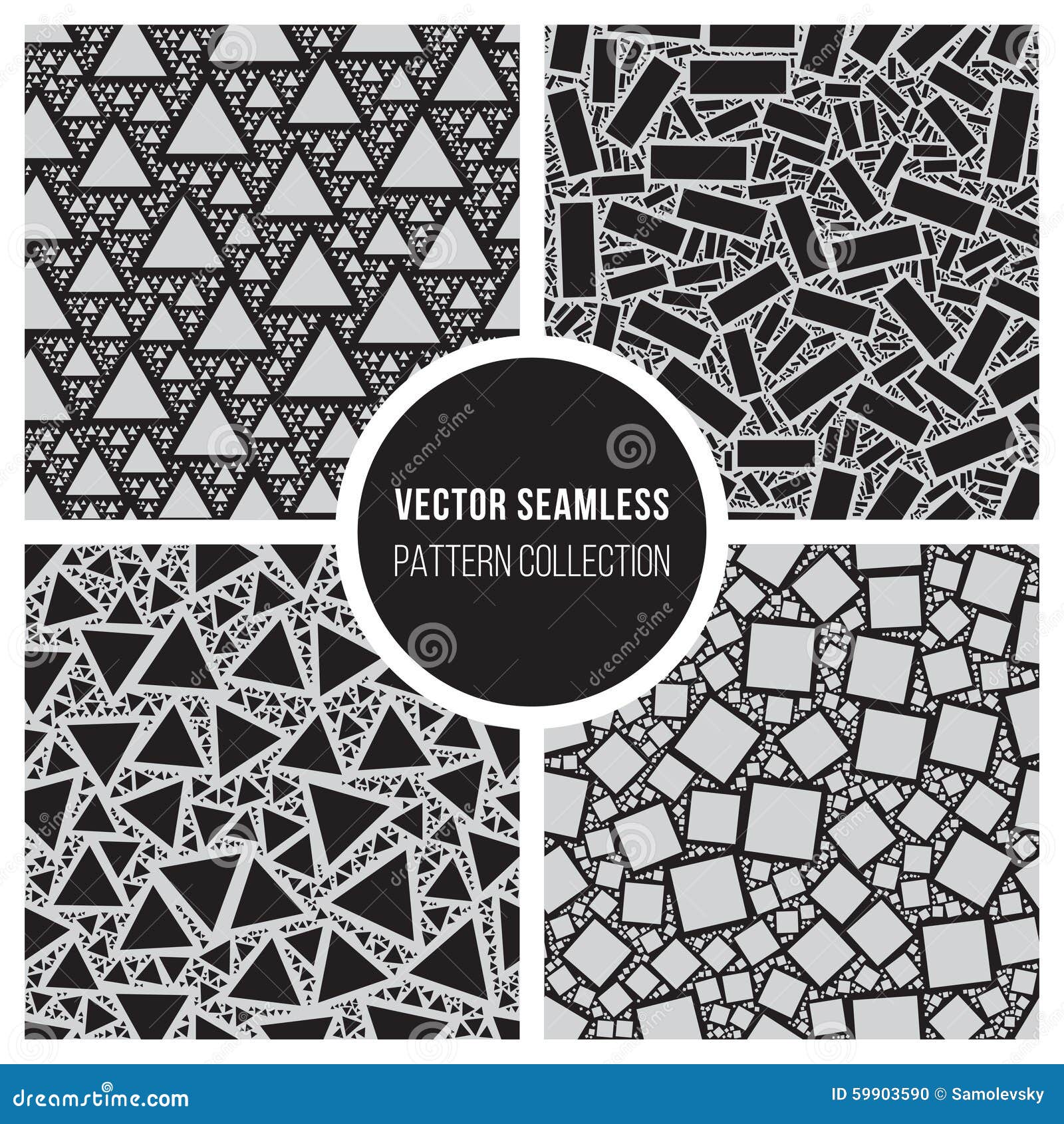 Vector Seamless BW Mosaic Pattern Collection Stock Vector ...