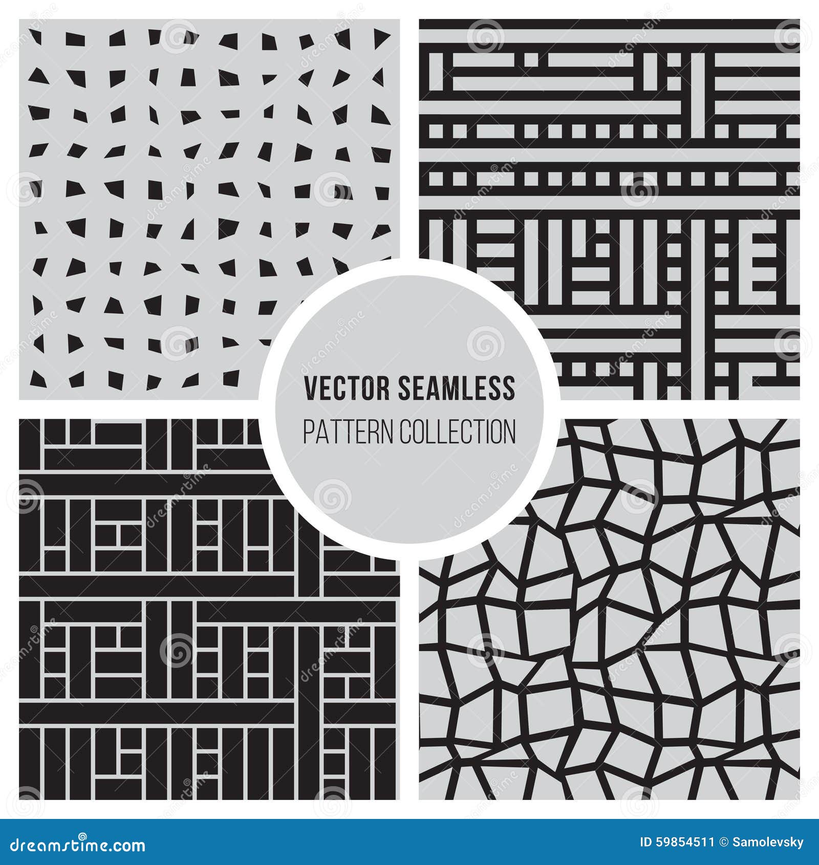 Vector Seamless BW Rectangle Pattern Collection Stock Vector ...