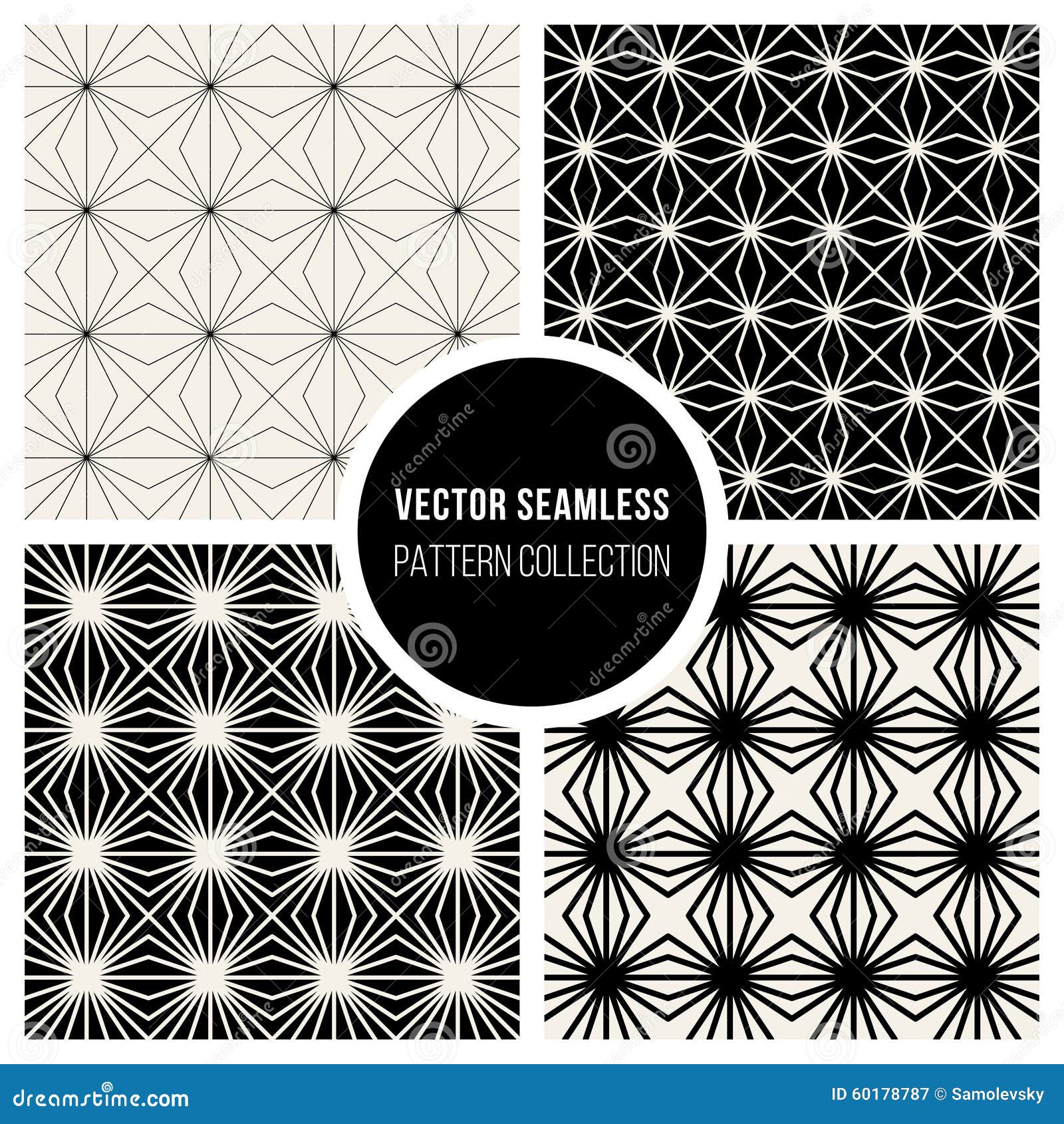 Vector Seamless BW Square Lines Geometric Pattern Collection Stock ...
