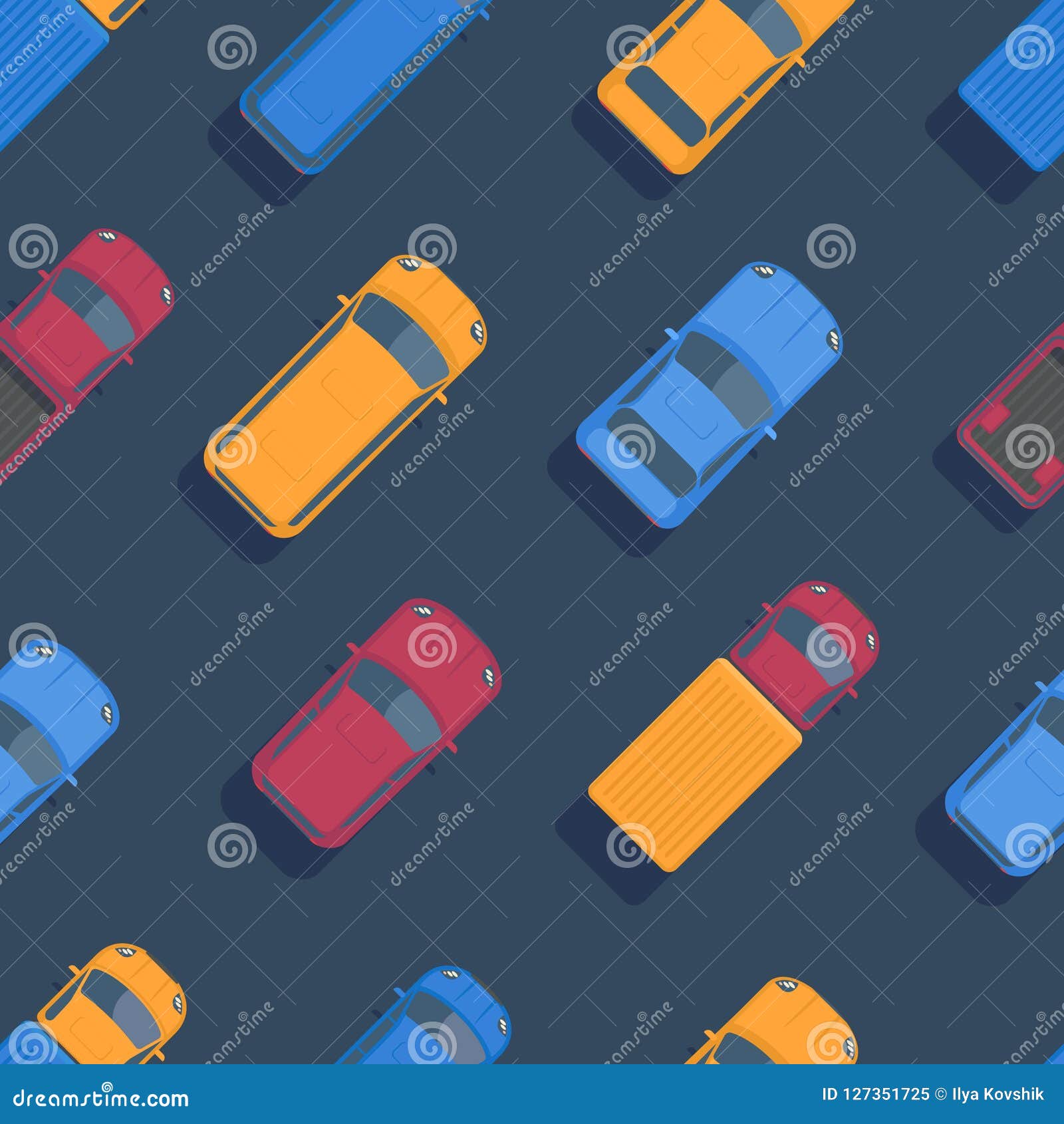 Vector Seamless Car Pattern. Top View Flat Illustration. Stock Vector ...