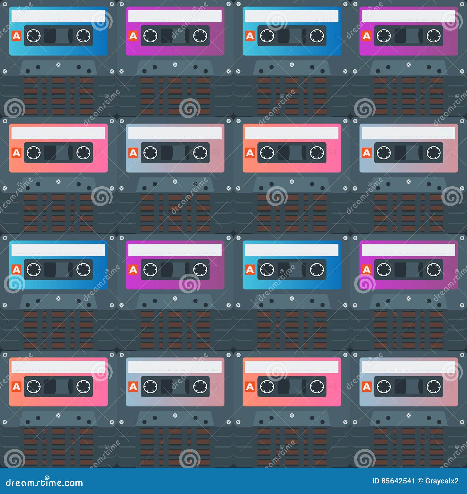 Vector Seamless Cassette Tape Pattern Flat Backround Stock Vector ...