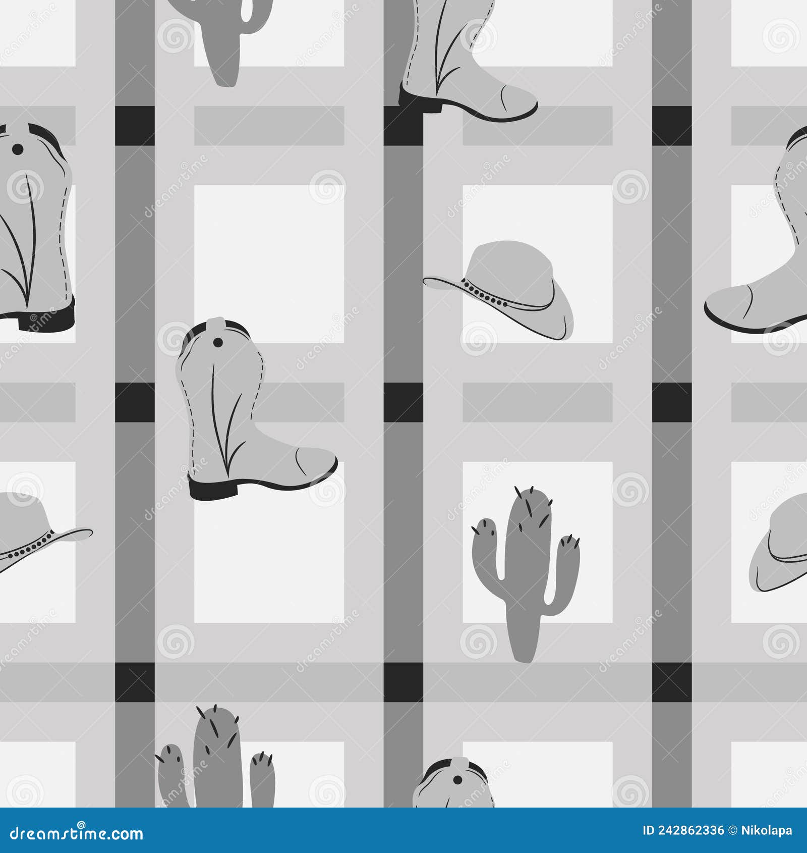 Vector Seamless Checkered Pattern of Wild West Elements and Cowboys ...