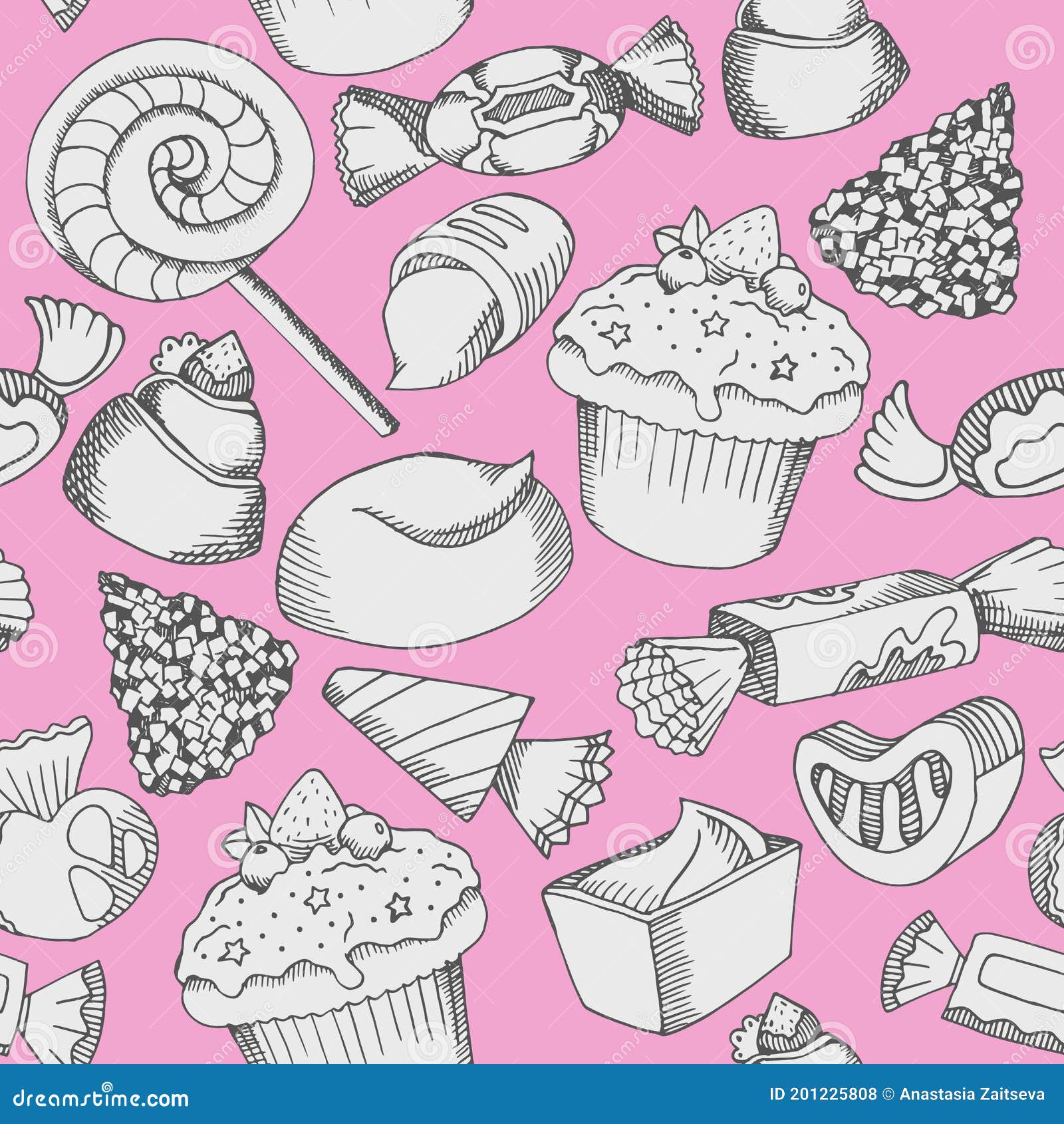 Vector Seamless Chocolate Candy Pattern, Retro Graphic Sweets ...