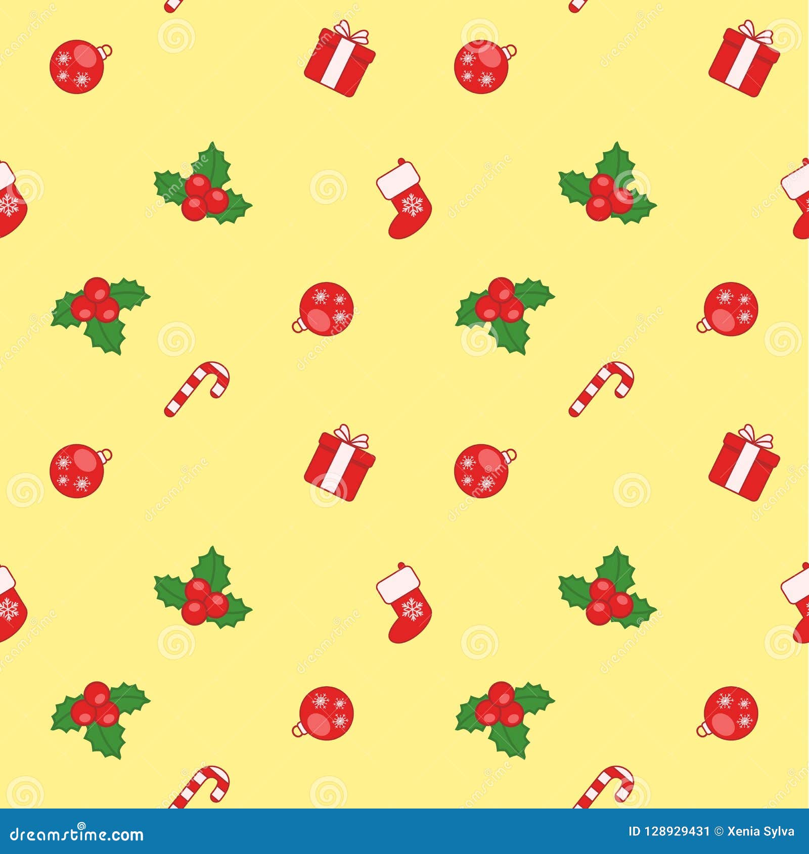 Vector Seamless Christmas Pattern on Yellow Background. Stock Vector ...