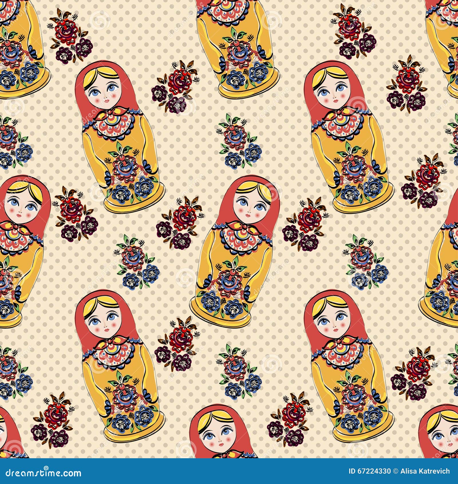 Vector Seamless Classic Folklore Pattern of Russian Dolls and Flowers ...