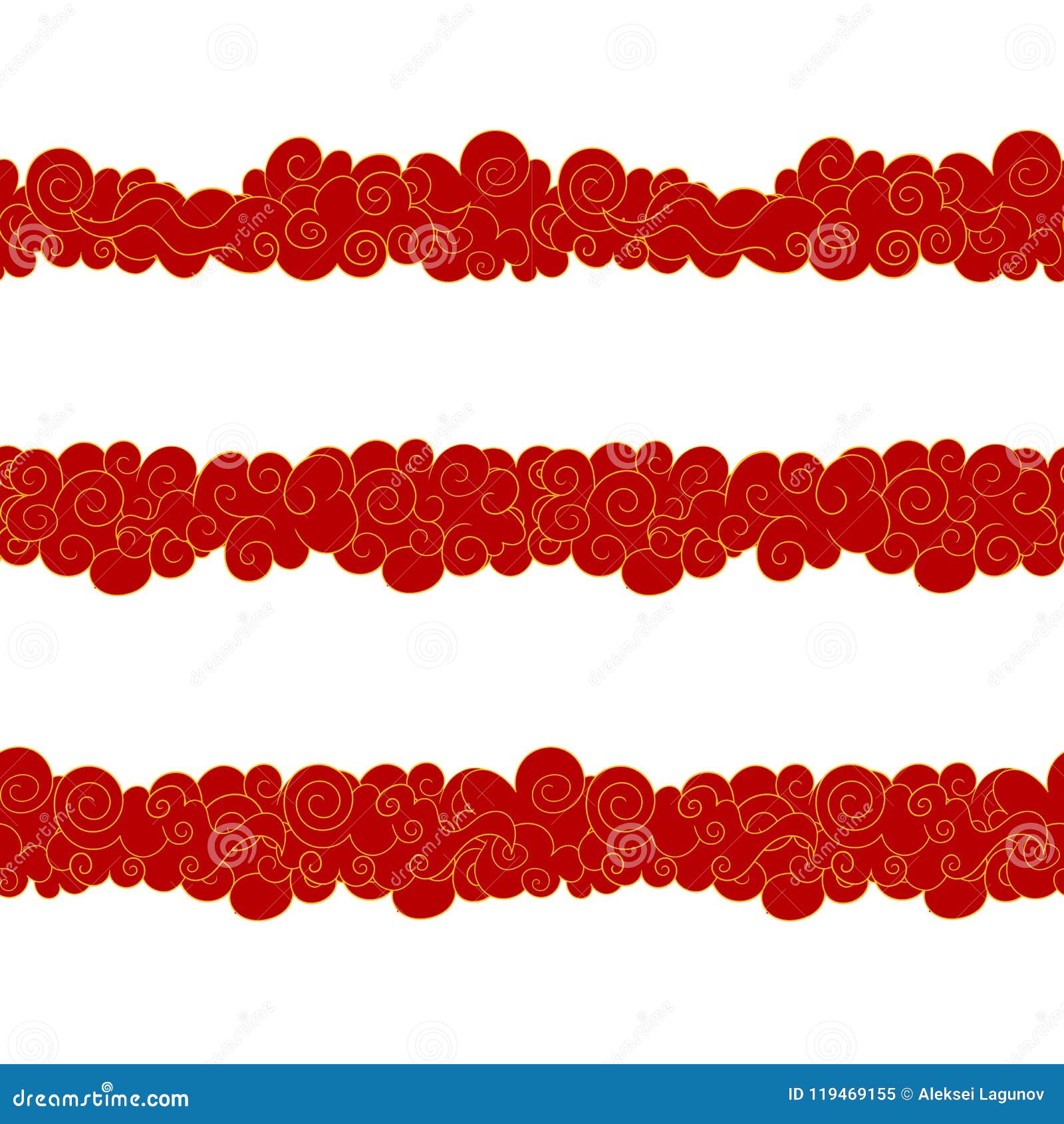 Vector Seamless Clouds Borders, Illustrations Set, Golden Contour Lines ...