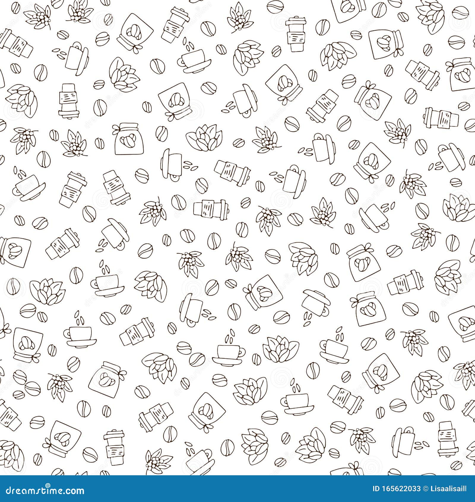 Vector Seamless Coffee Pattern with Coffee Beans and Leaves, Sack of ...