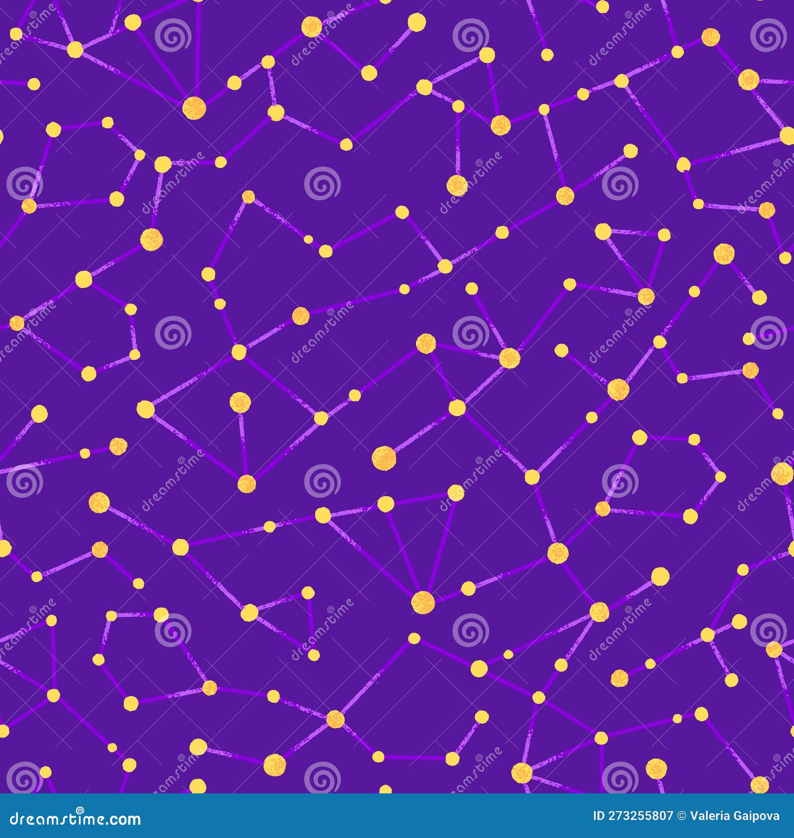 Vector Seamless Cosmic Pattern of Yellow Constellations on Dark Purple ...
