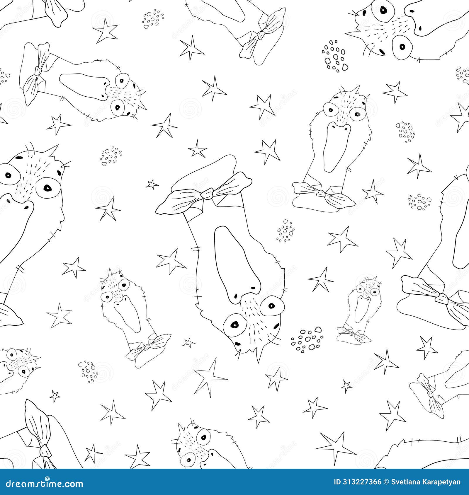 Vector Seamless Crazy White Goose or Duck with Bow Tie and Hand Drawn ...