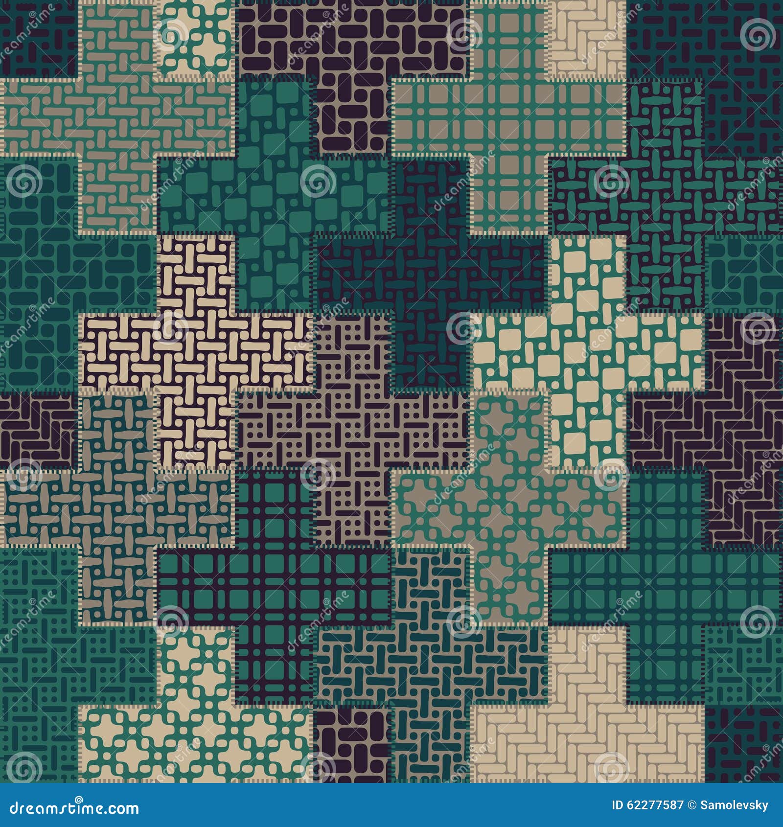 Vector Seamless Cross Quilt Patchwork Pattern in Green and Tan Colors ...