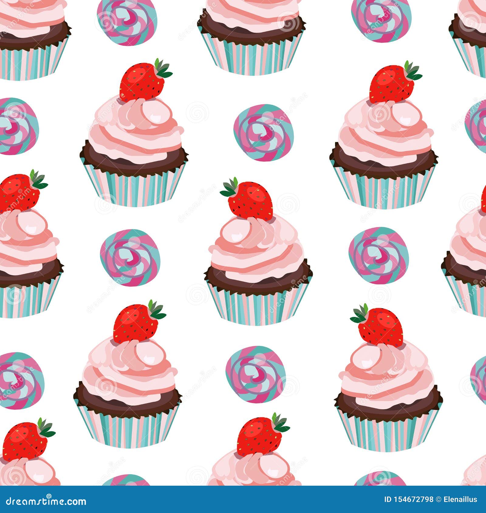 Vector Seamless with Cupcake,muffin,cake and Candy Pattern. Strawberry ...