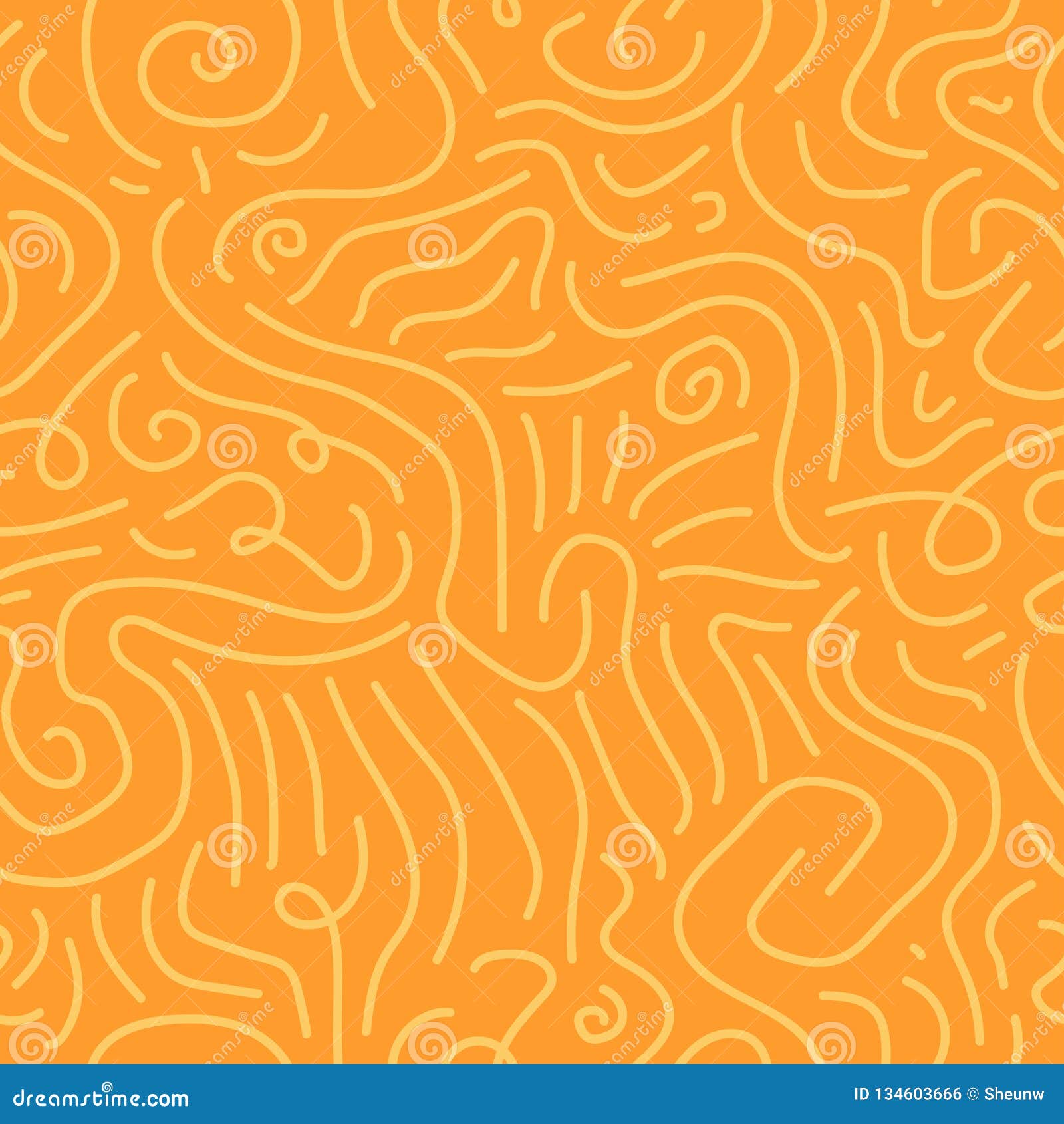Vector Seamless Curve Pattern - Hand Drawn Design, Doodle Style ...
