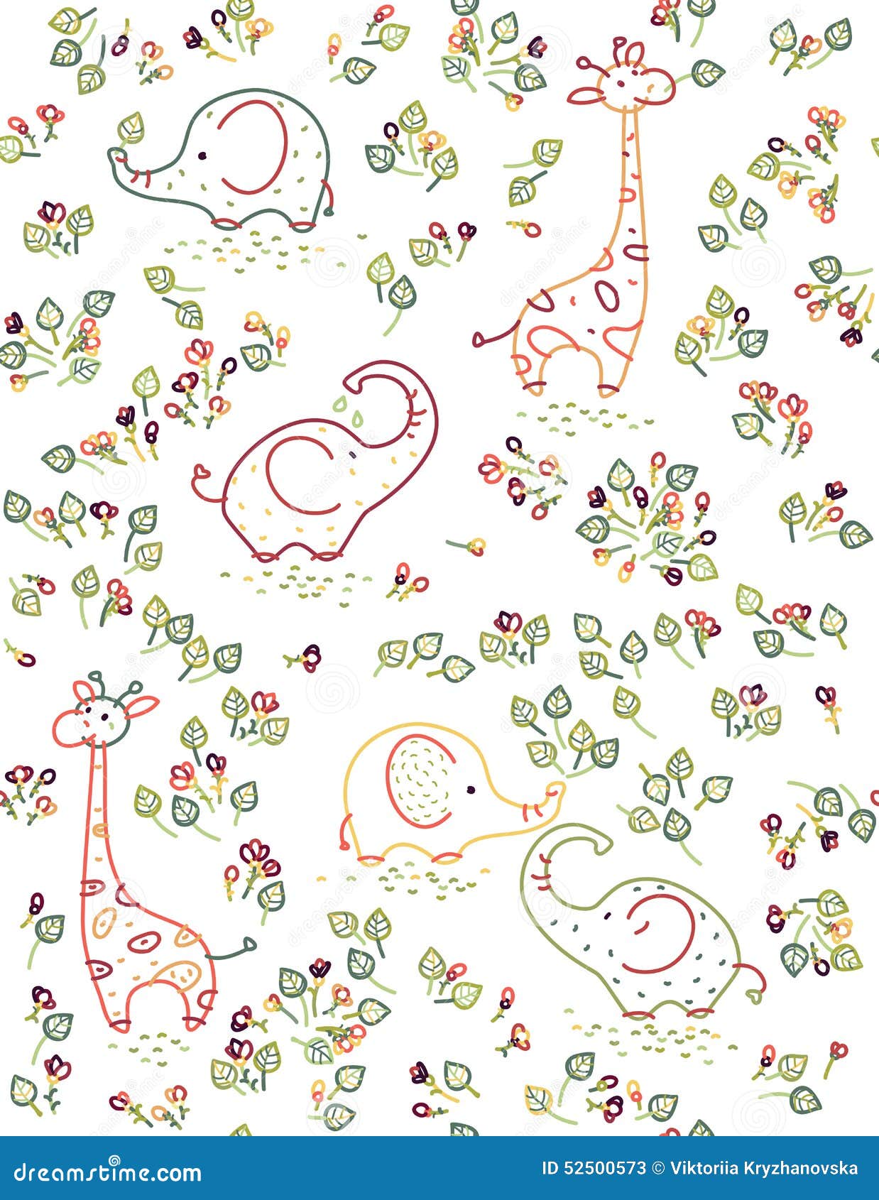 Vector Seamless Cute Animals Pattern. Stock Vector - Illustration of cute, cartoon: 52500573