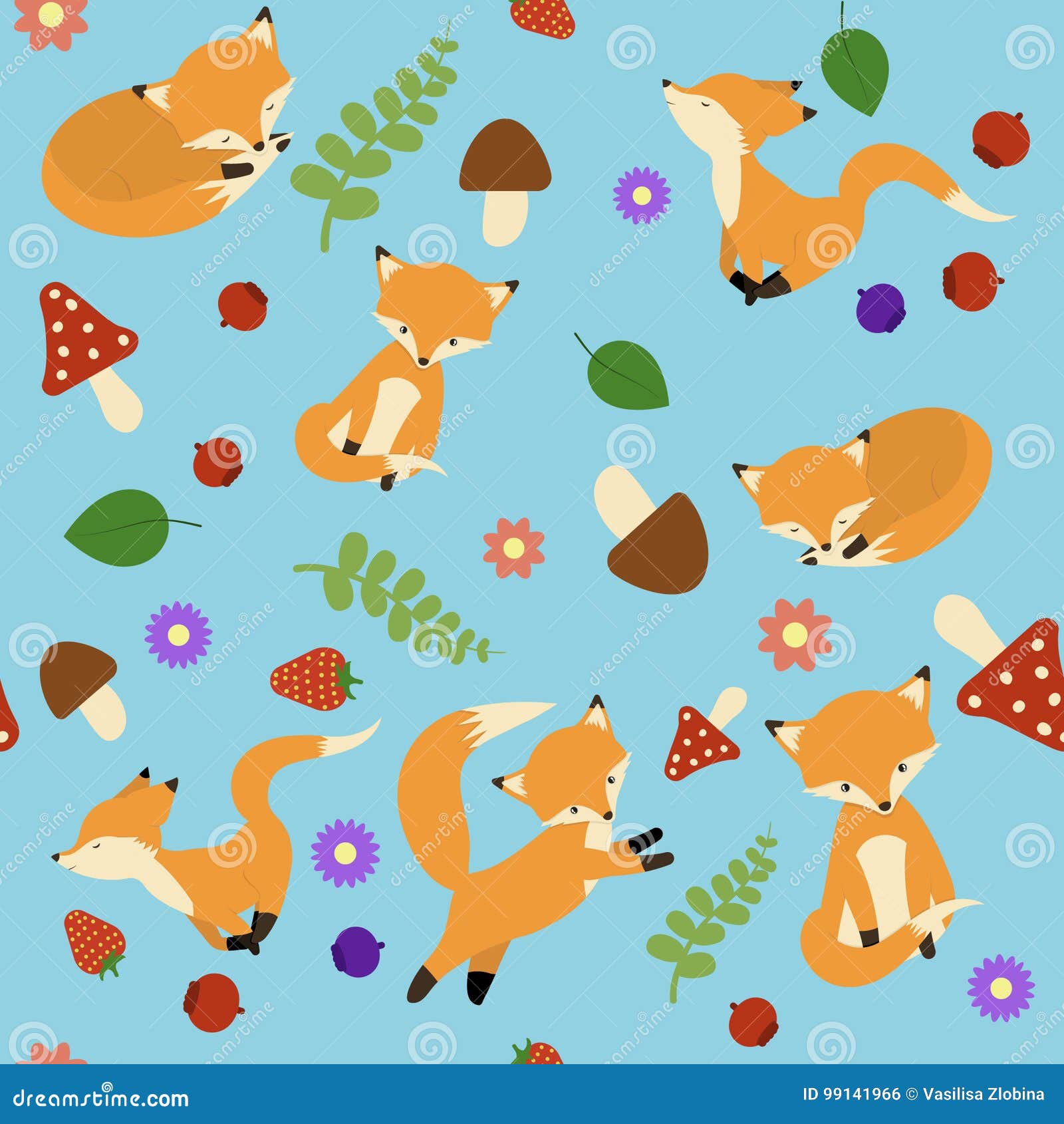Cute Fox Seamless Pattern. Foxy Endless Background, Texture. Children`s ...