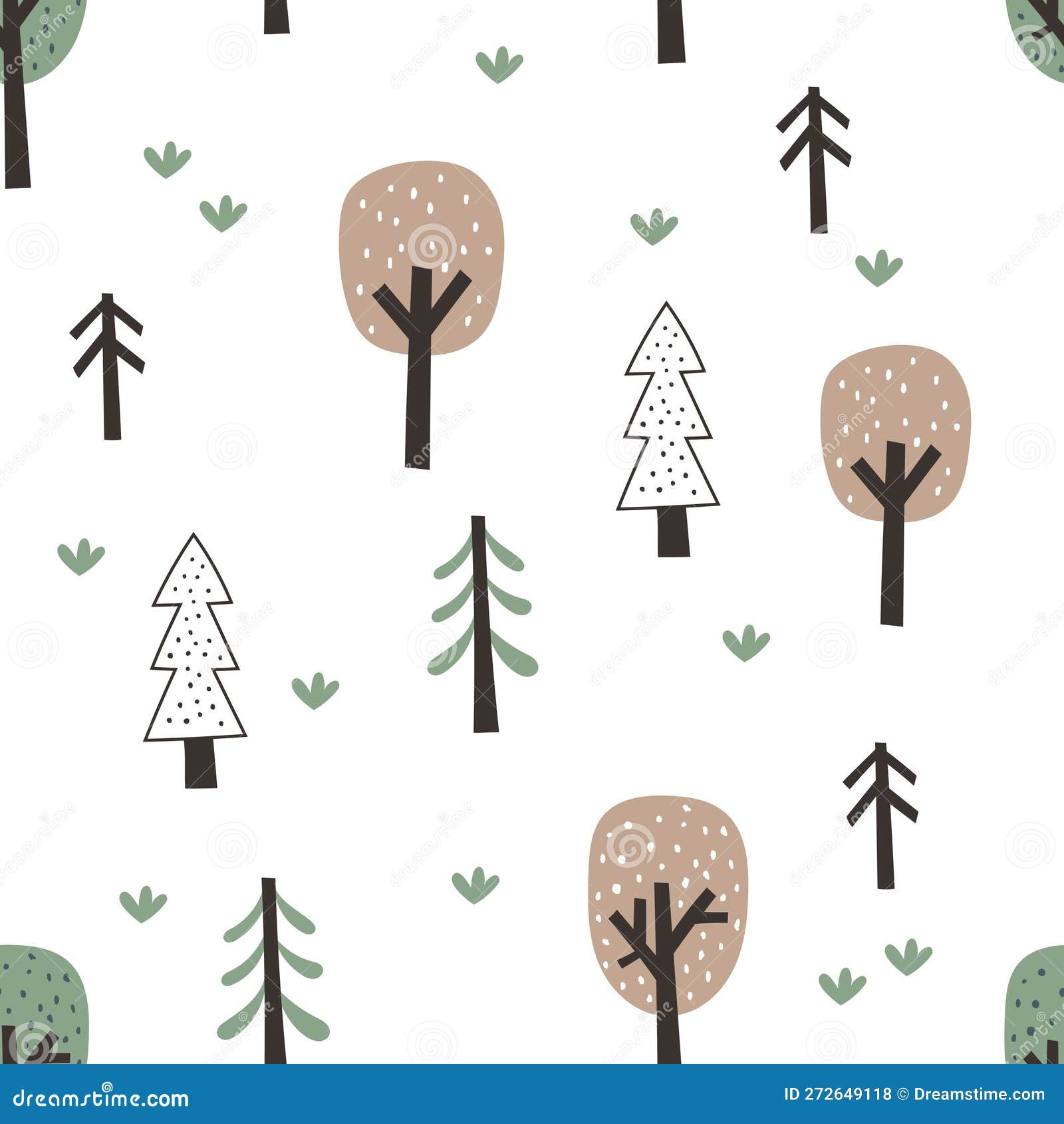 Vector Seamless Cute Minimalist Pattern with Trees Stock Vector ...