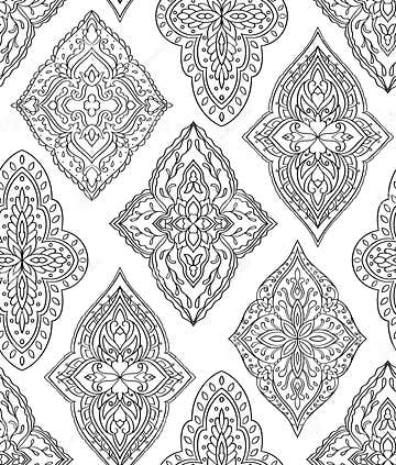 Vector Seamless Damask Pattern. Coloring Book Page. Stock Vector ...