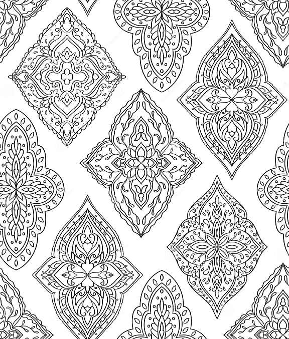 Vector Seamless Damask Pattern. Coloring Book Page. Stock Vector ...