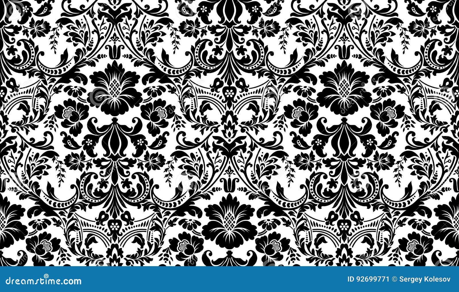 Vector Seamless Damask Pattern. Black and White Image Stock Vector ...