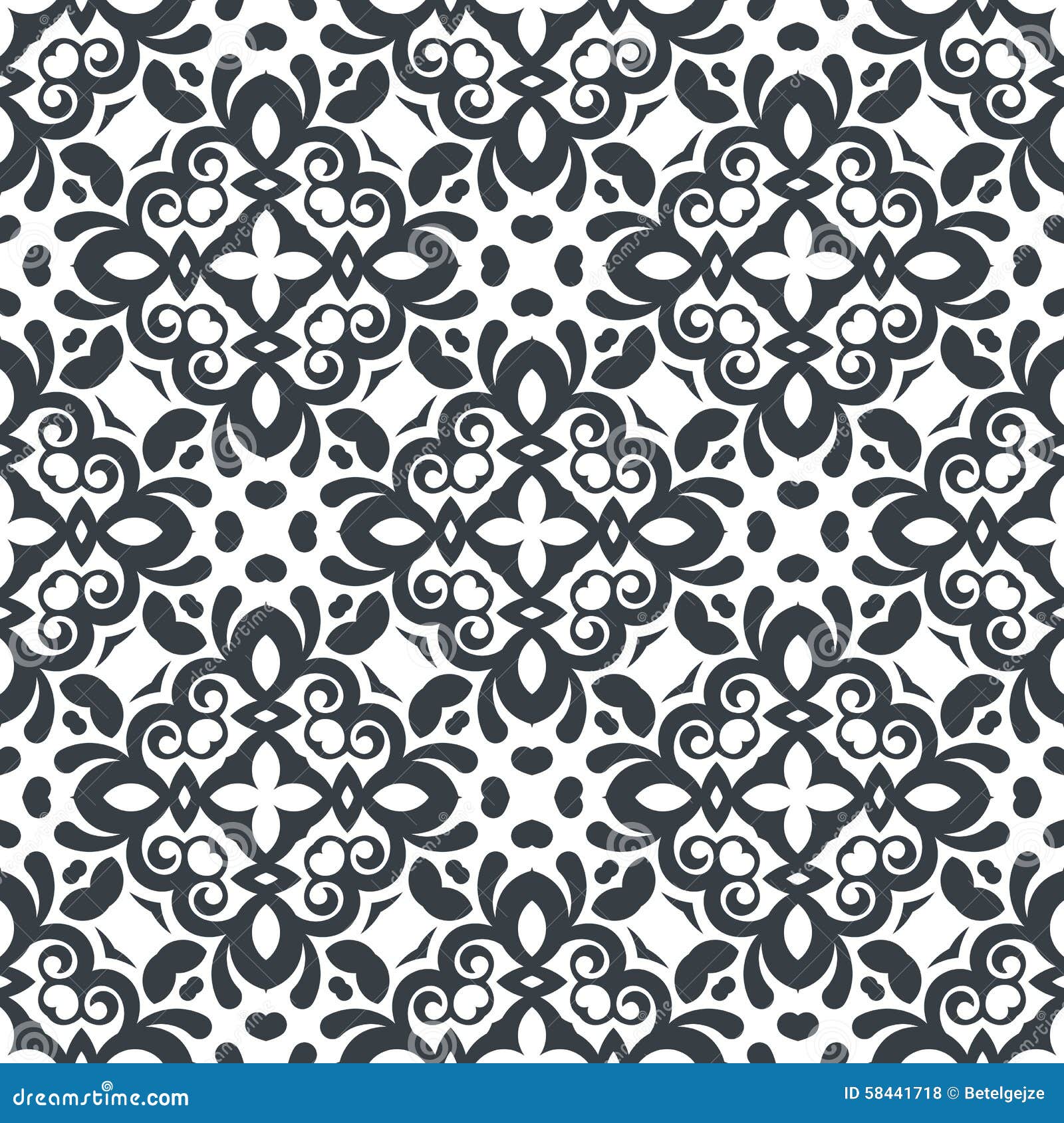 Vector Seamless Decorative Floral Pattern. Black and White Color Stock ...