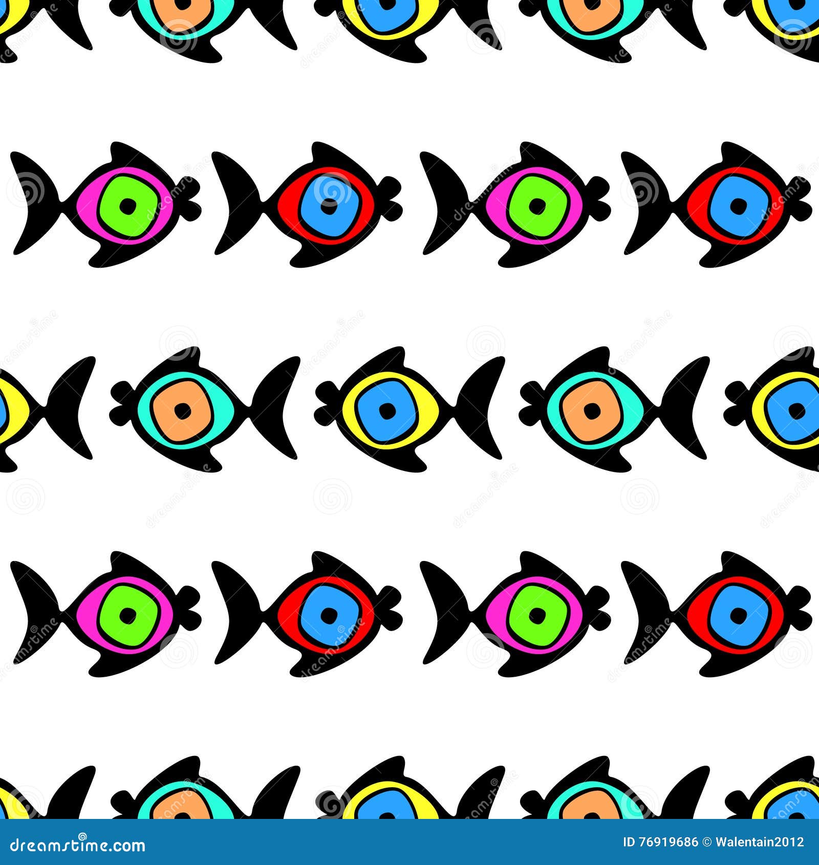 Vector Seamless Decorative Pattern with Hand Drawn Fish. Stock Vector ...