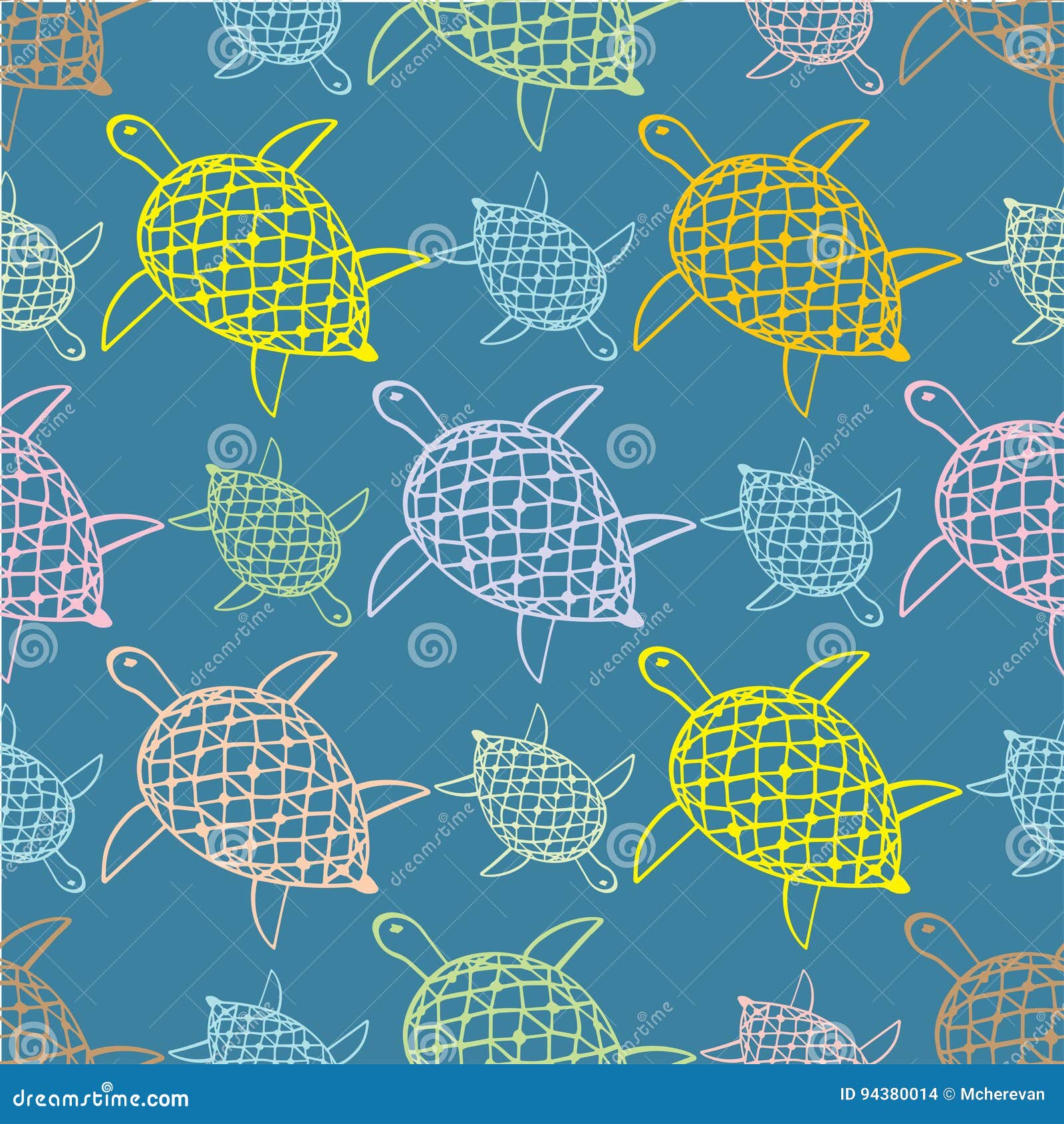 Vector Seamless Decorative Pattern. Hand Drawn Turtle Tribal Background ...