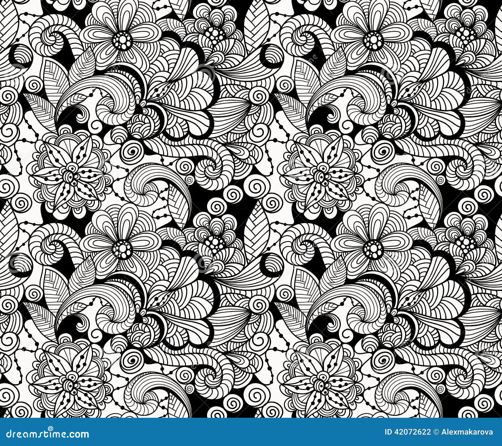 Vector Seamless Doodle Floral Pattern Stock Illustration - Illustration ...