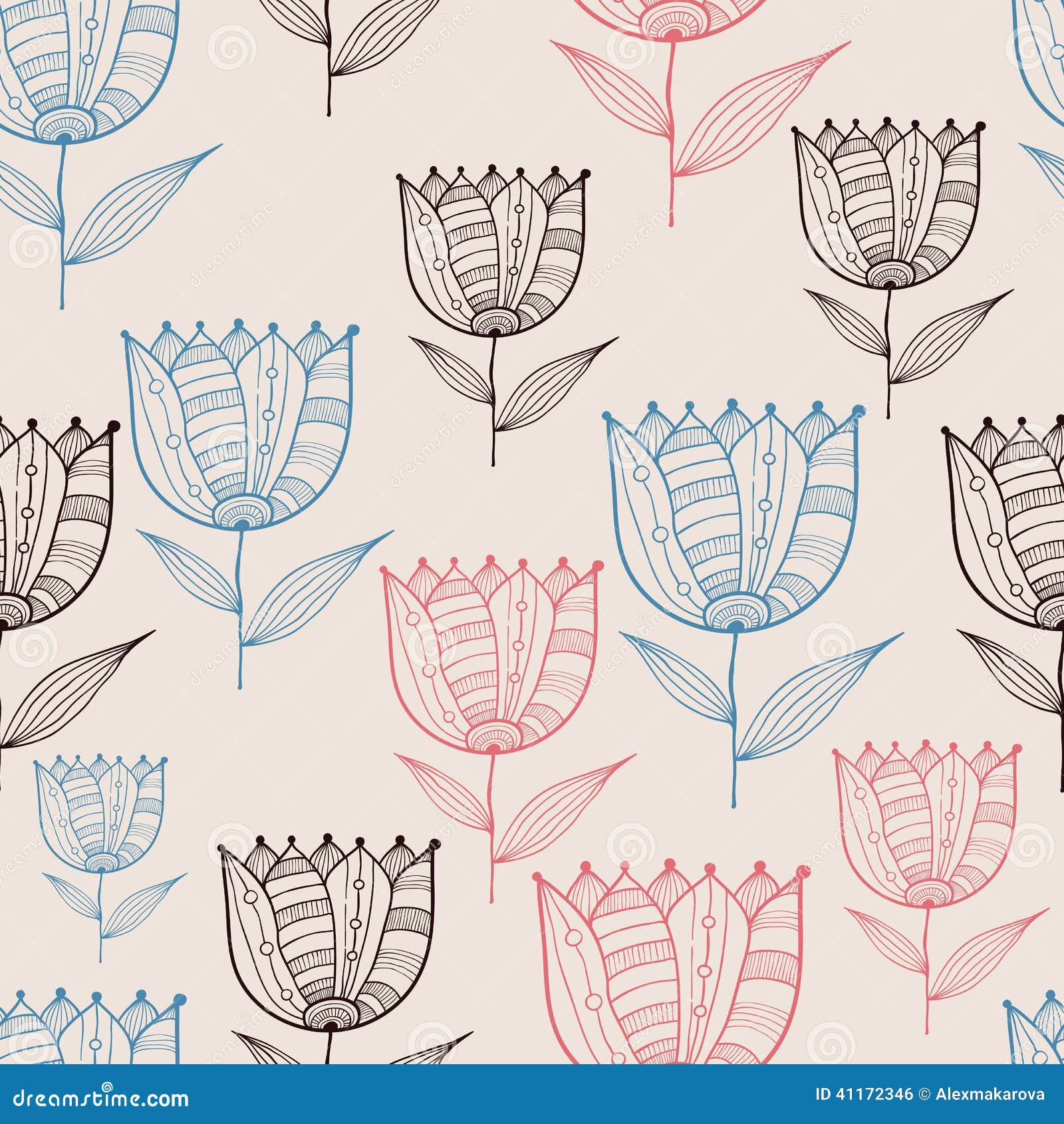 Vector Seamless Doodle Floral Pattern with Tulips Stock Vector ...