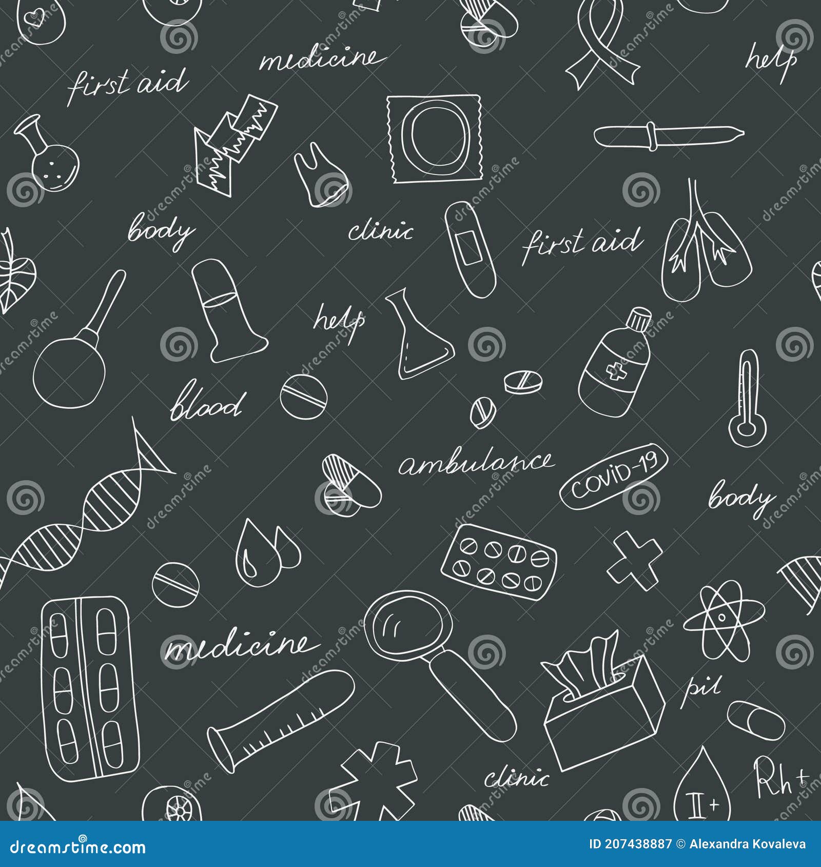 Vector Seamless Doodle Linear Image Illustration on Medical and ...