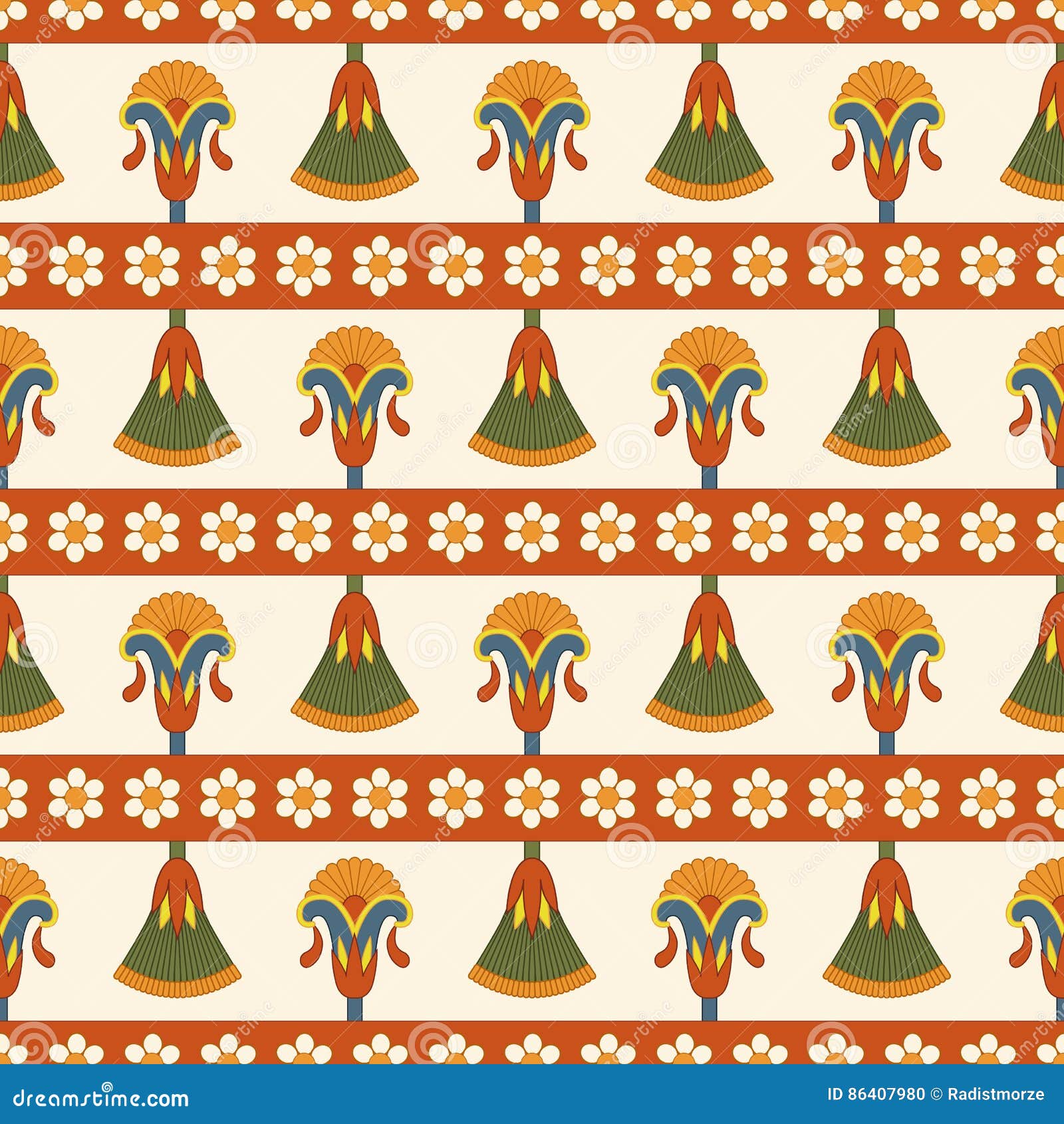 Vector Seamless Egyptian Pattern with Flowers and Cyperus Stock Vector ...