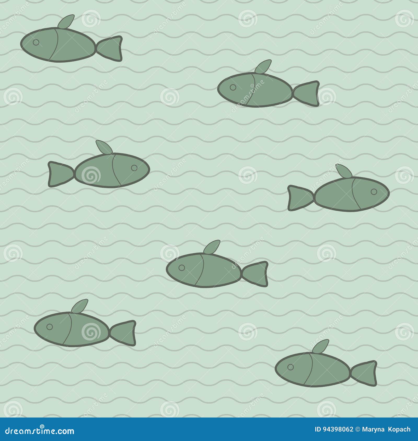 Vector Seamless Fish and Wave Pattern. Stock Vector - Illustration of ...