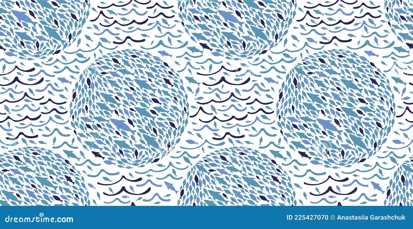 Vector Seamless Fish and Waves Pattern. Stock Vector - Illustration of ...