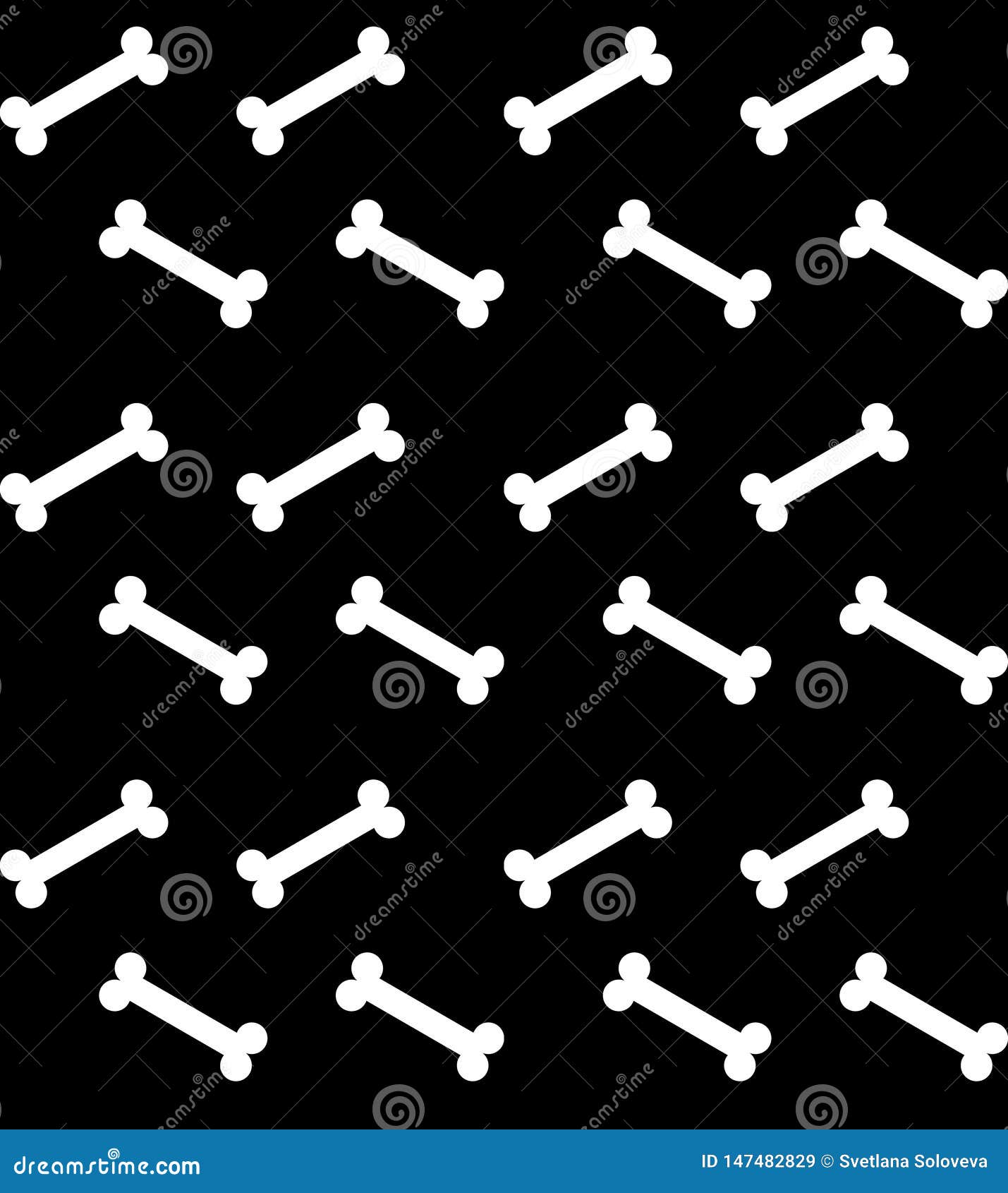Vector Seamless Flat Cartoon Bones White Pattern on Black Stock Vector ...