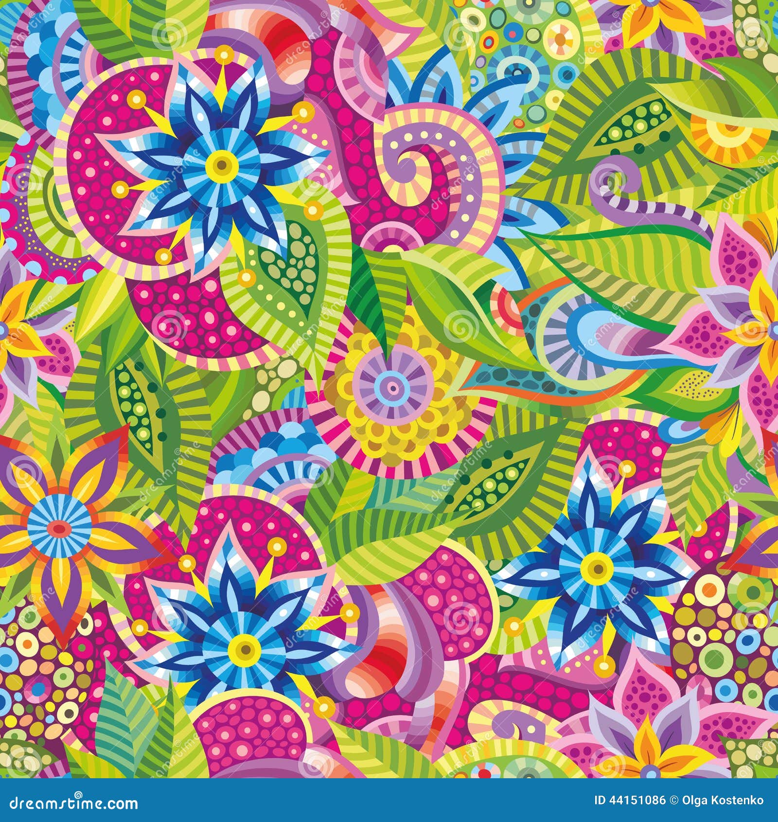 Vector Seamless Flat Floral Pattern Stock Vector - Illustration of ...