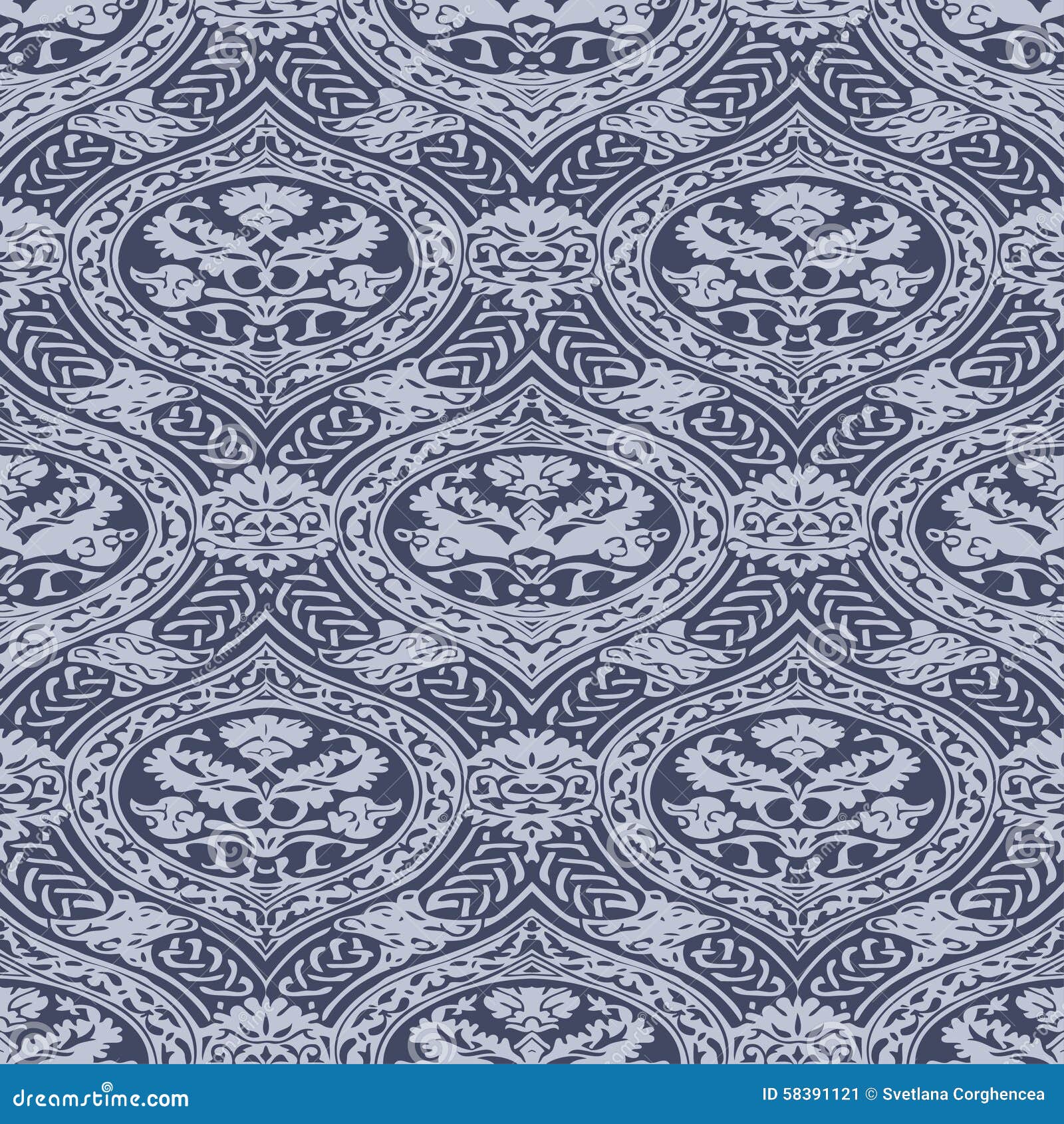 Vector Seamless Floral Antique Pattern with Interlacing Ribbons Stock ...