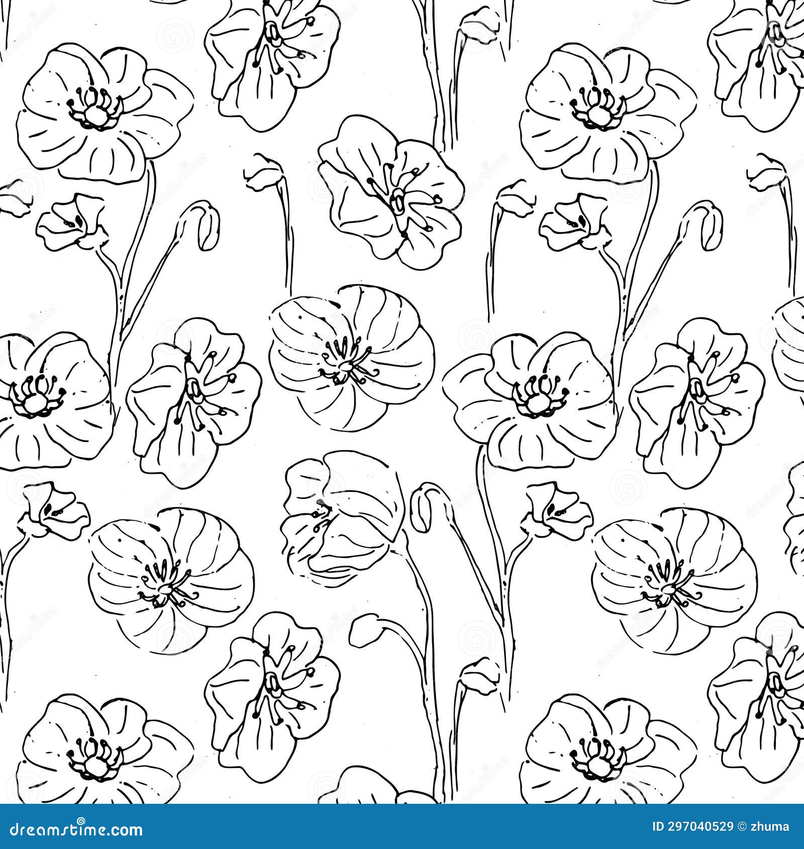 Vector Seamless Floral Doodle Pattern - Poppy Stock Illustration ...