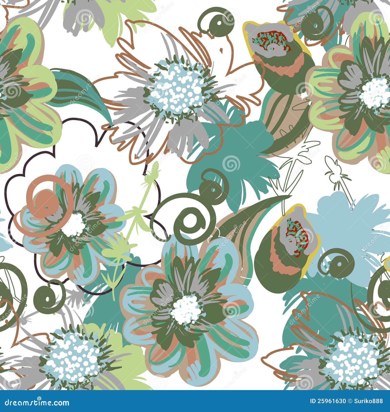 Vector Seamless Floral Pattern Stock Vector - Illustration of garden ...